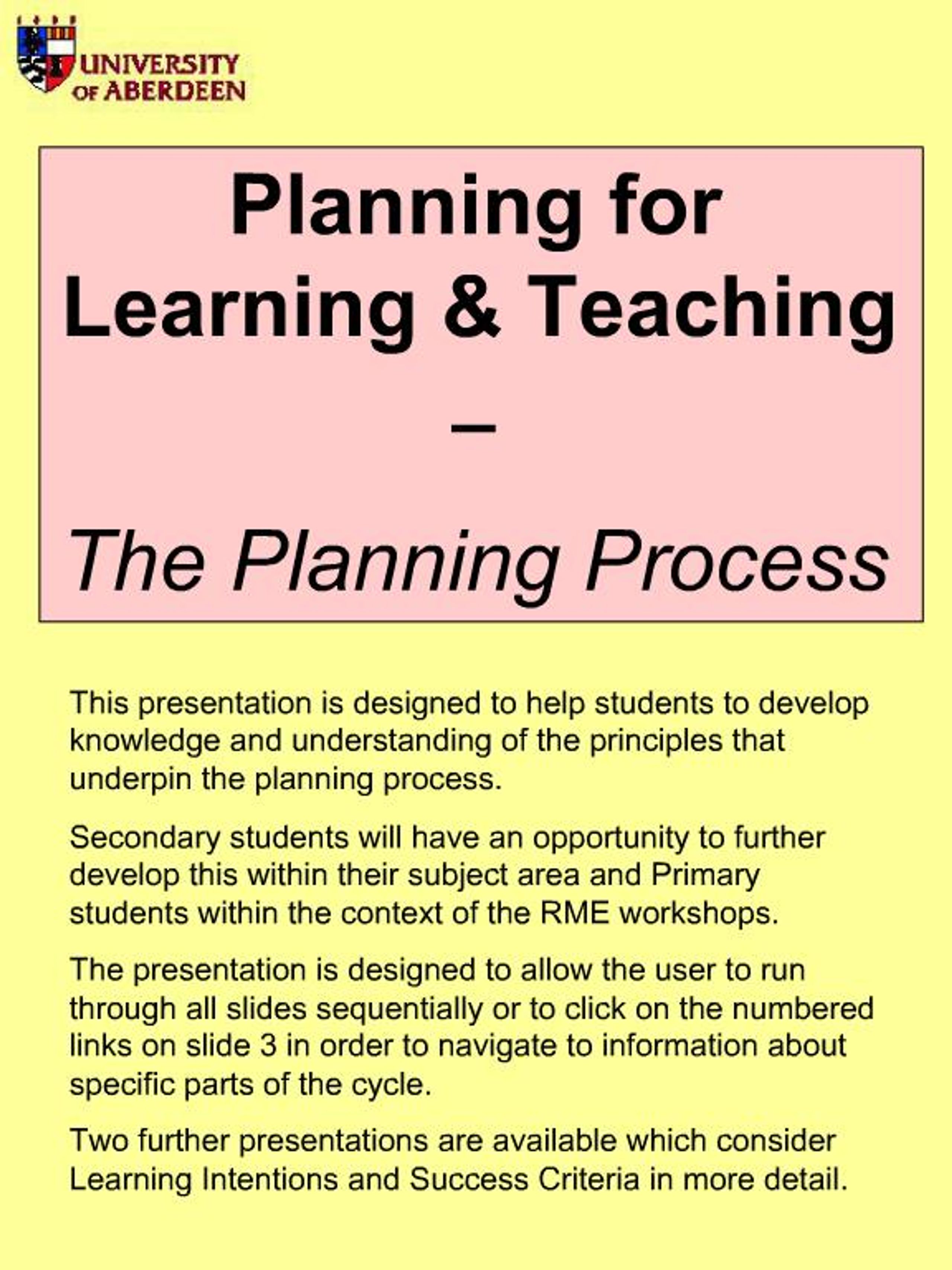 PPT - Planning for Learning Teaching The Planning Process PowerPoint ...