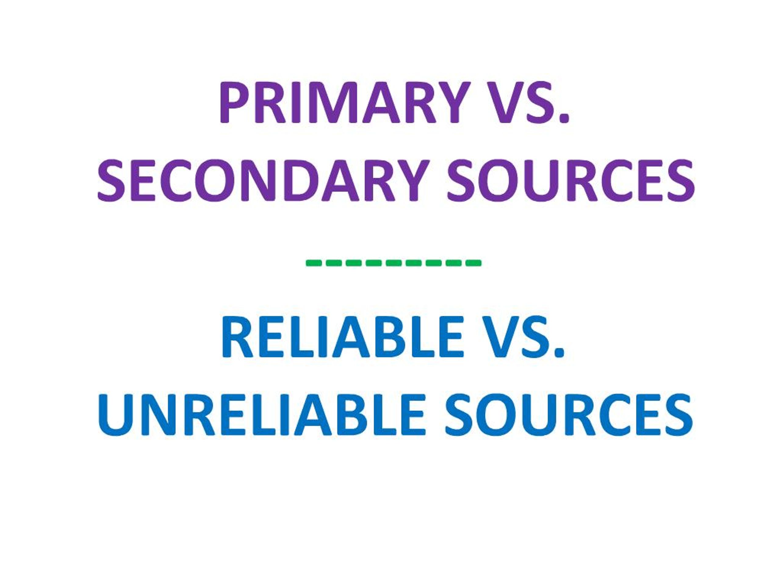 PPT - PRIMARY VS. SECONDARY SOURCES --------- RELIABLE VS. UNRELIABLE ...