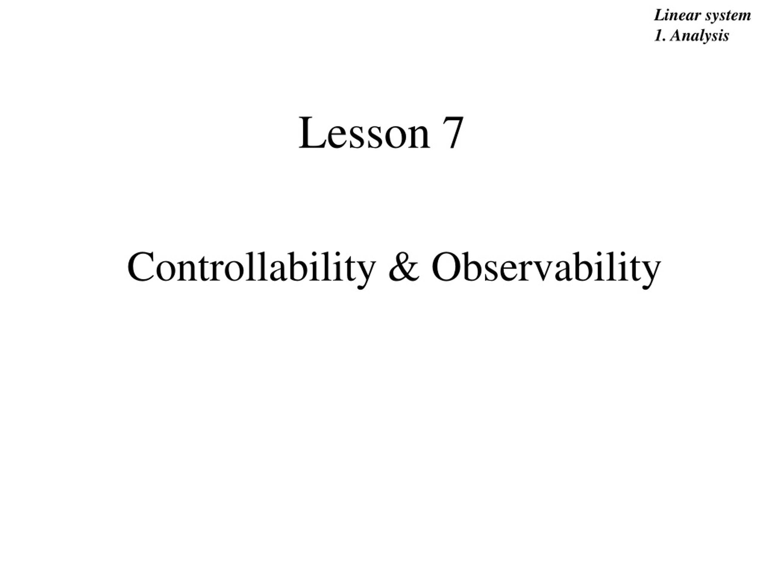 PPT - Controllability and Observability in Linear Systems Analysis ...