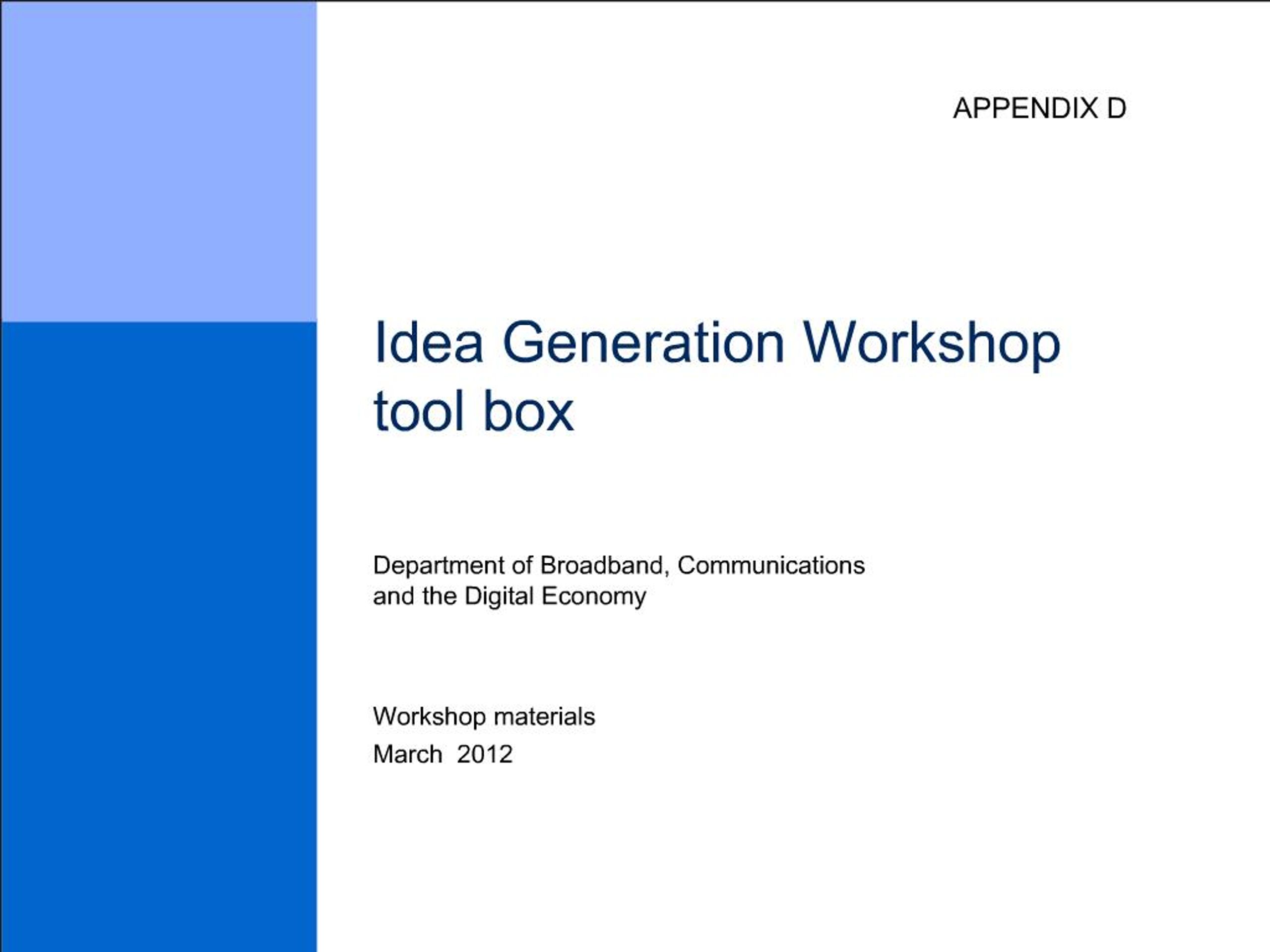PPT - Idea Generation Workshop tool box PowerPoint Presentation, free ...