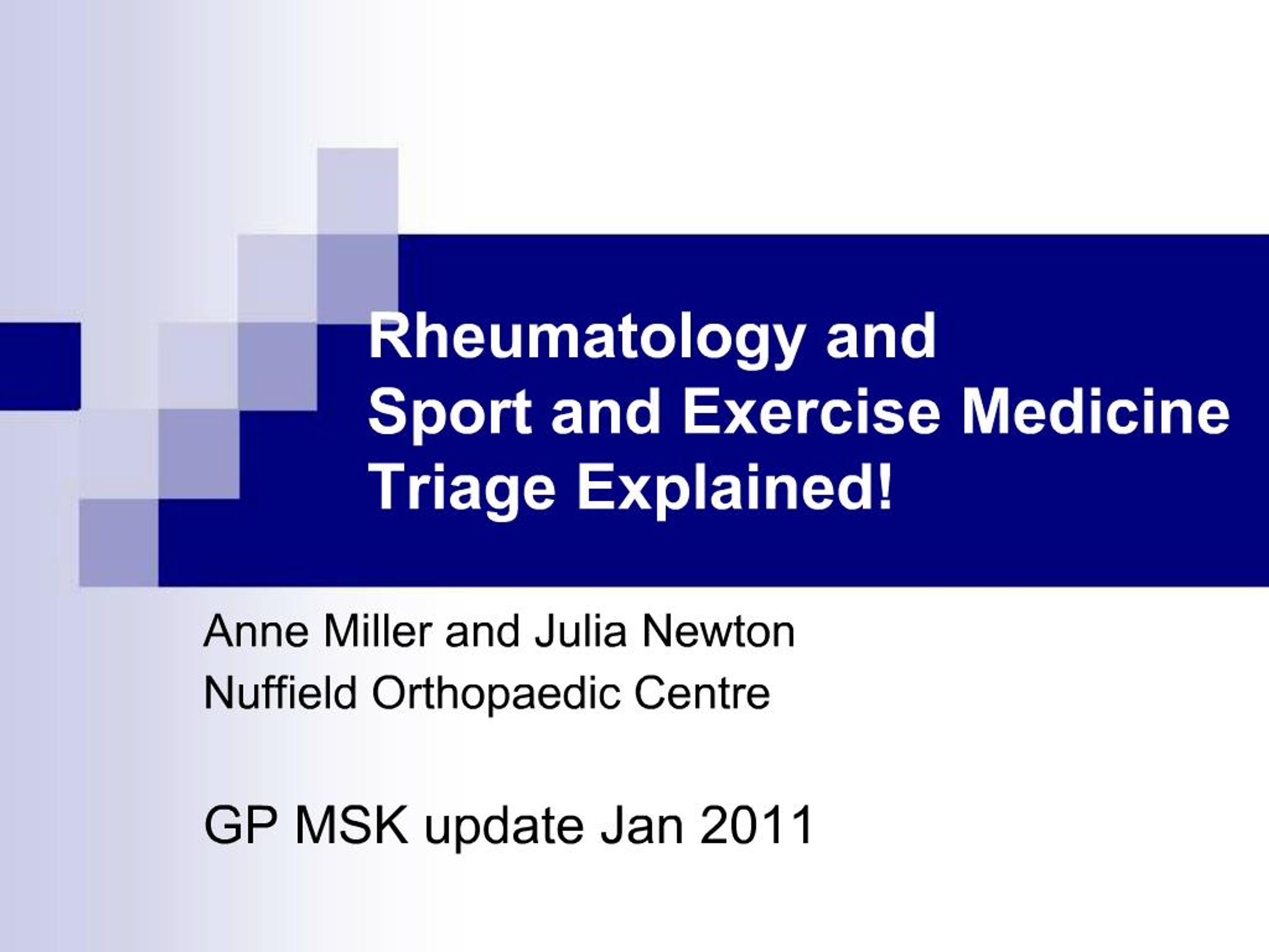 PPT - Rheumatology and Sport and Exercise Medicine Triage Explained ...