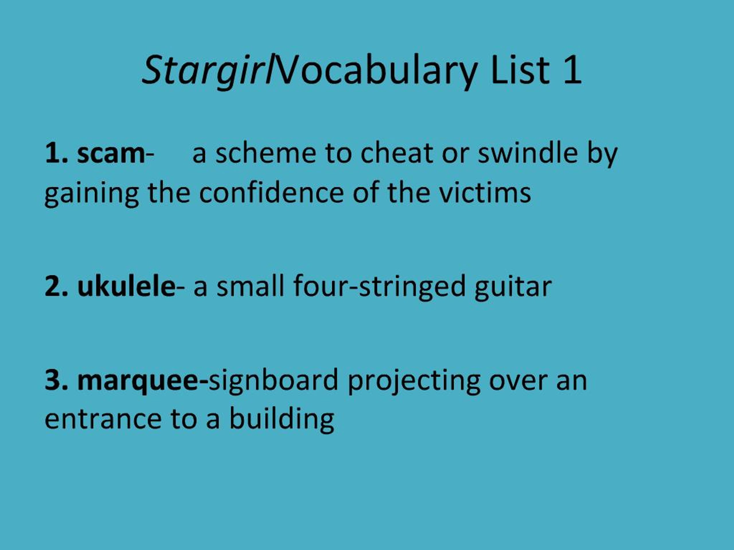 PPT - Stargirl Vocabulary List 1 PowerPoint Presentation, free download ...