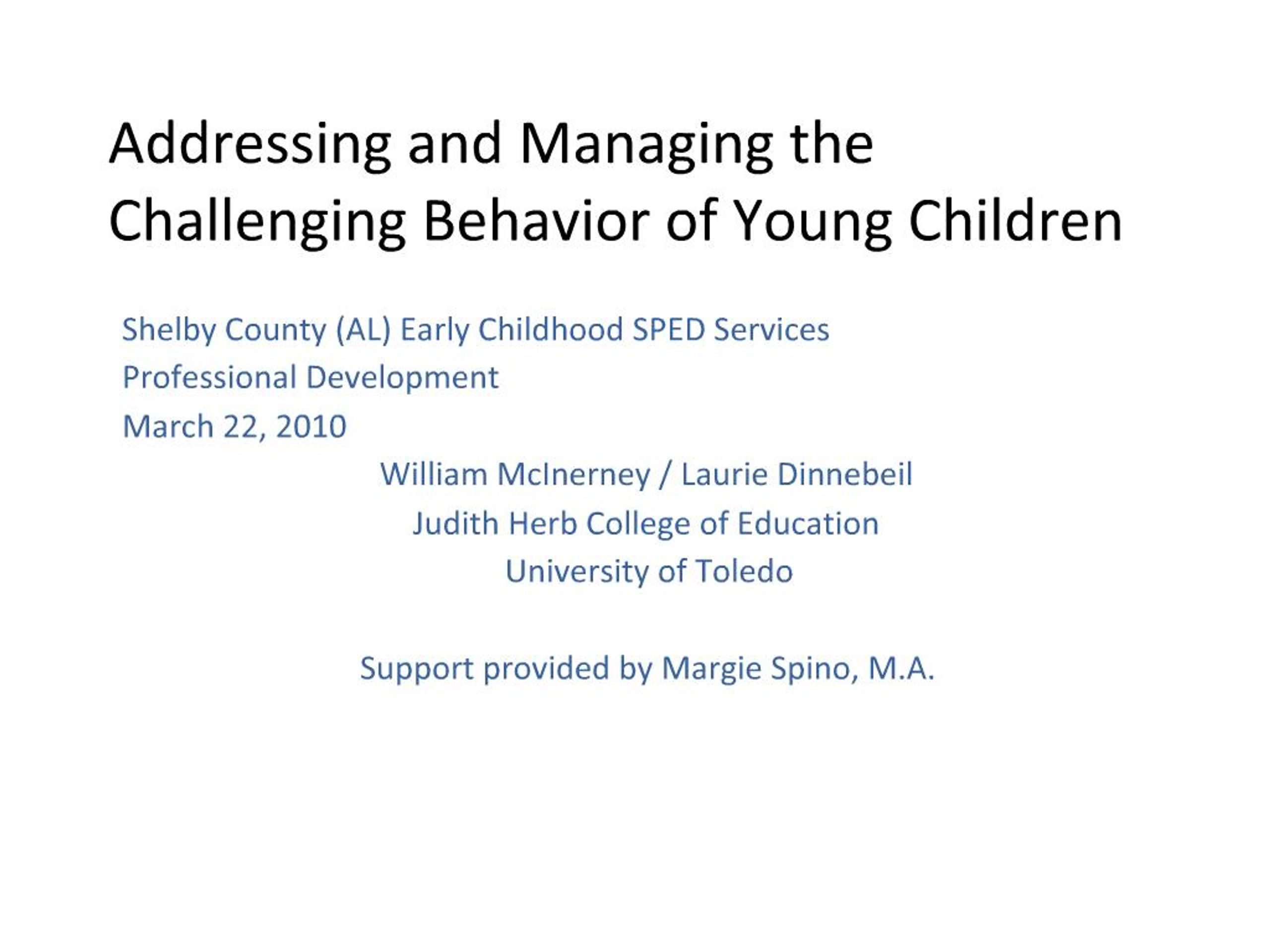 PPT - Addressing and Managing the Challenging Behavior of Young ...
