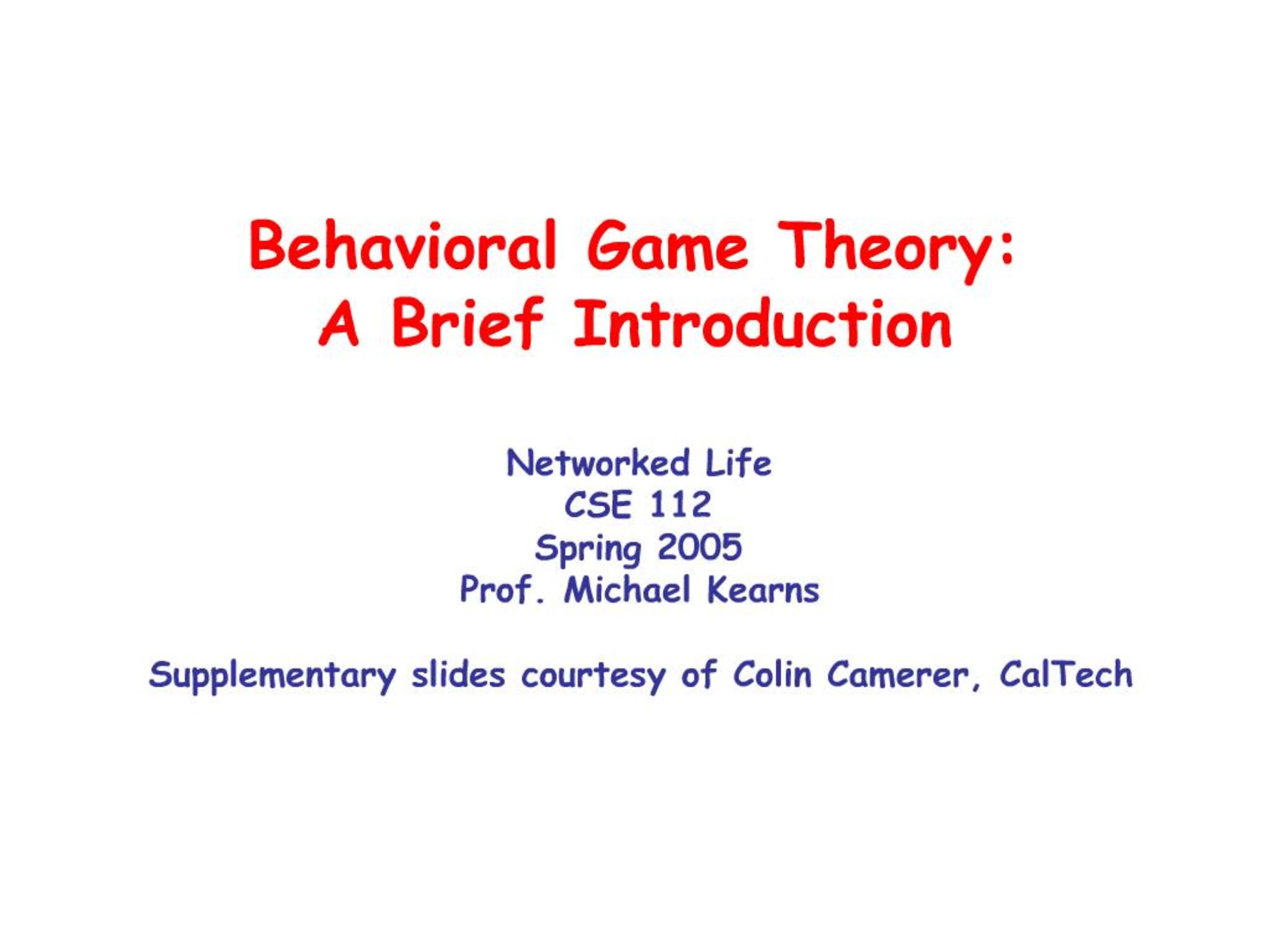 PPT - Behavioral Game Theory: A Brief Introduction PowerPoint ...