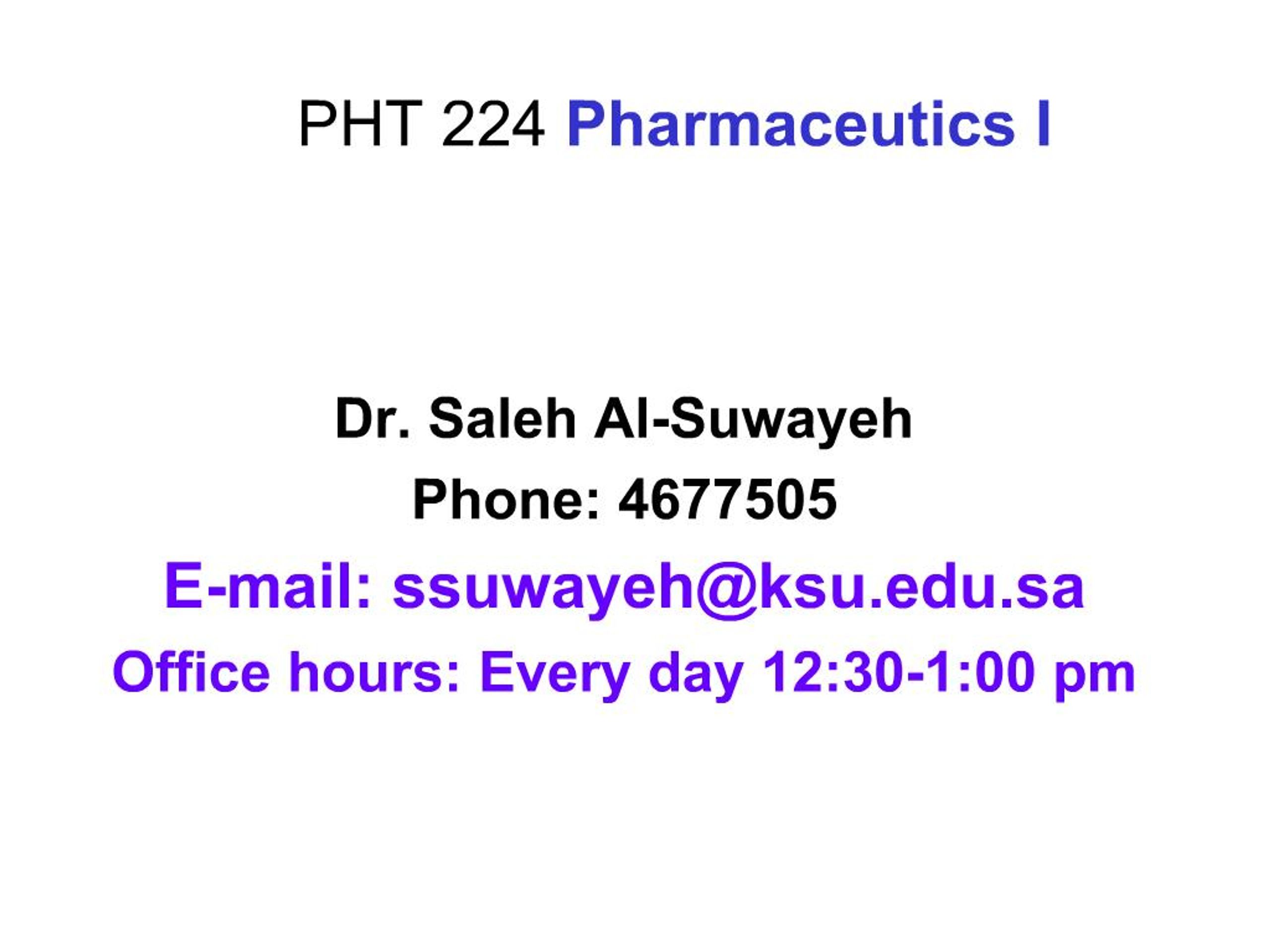 PPT - PHT 224 Pharmaceutics I PowerPoint Presentation, free download ...