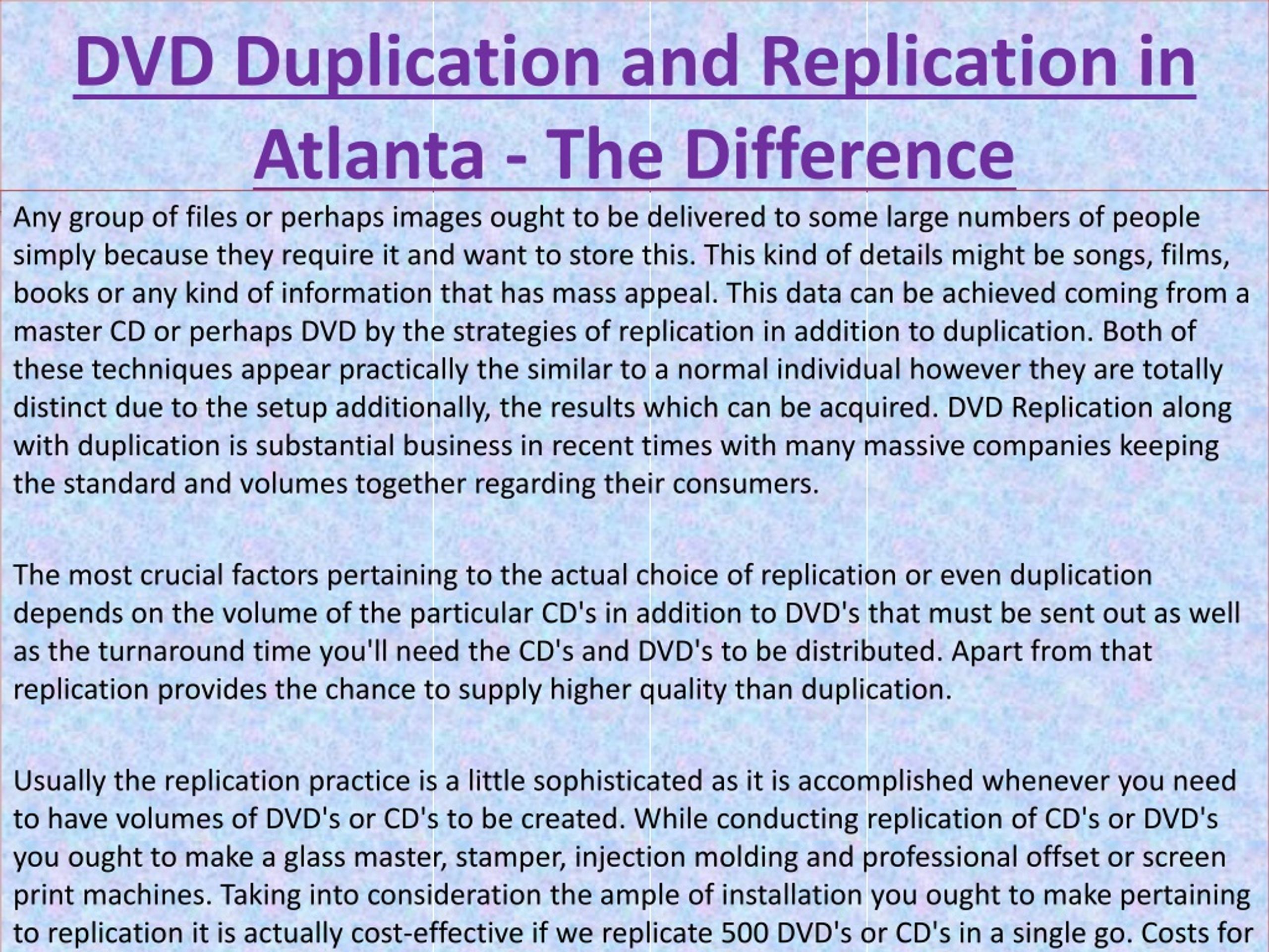 PPT - DVD Duplication and Replication in Atlanta - The Difference ...