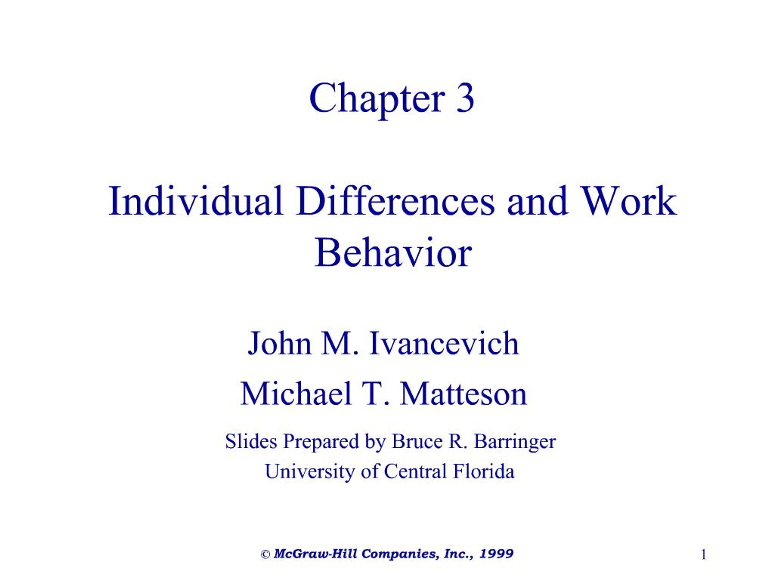 PPT - Chapter 3 Individual Differences and Work Behavior PowerPoint Presentation - ID:1284470