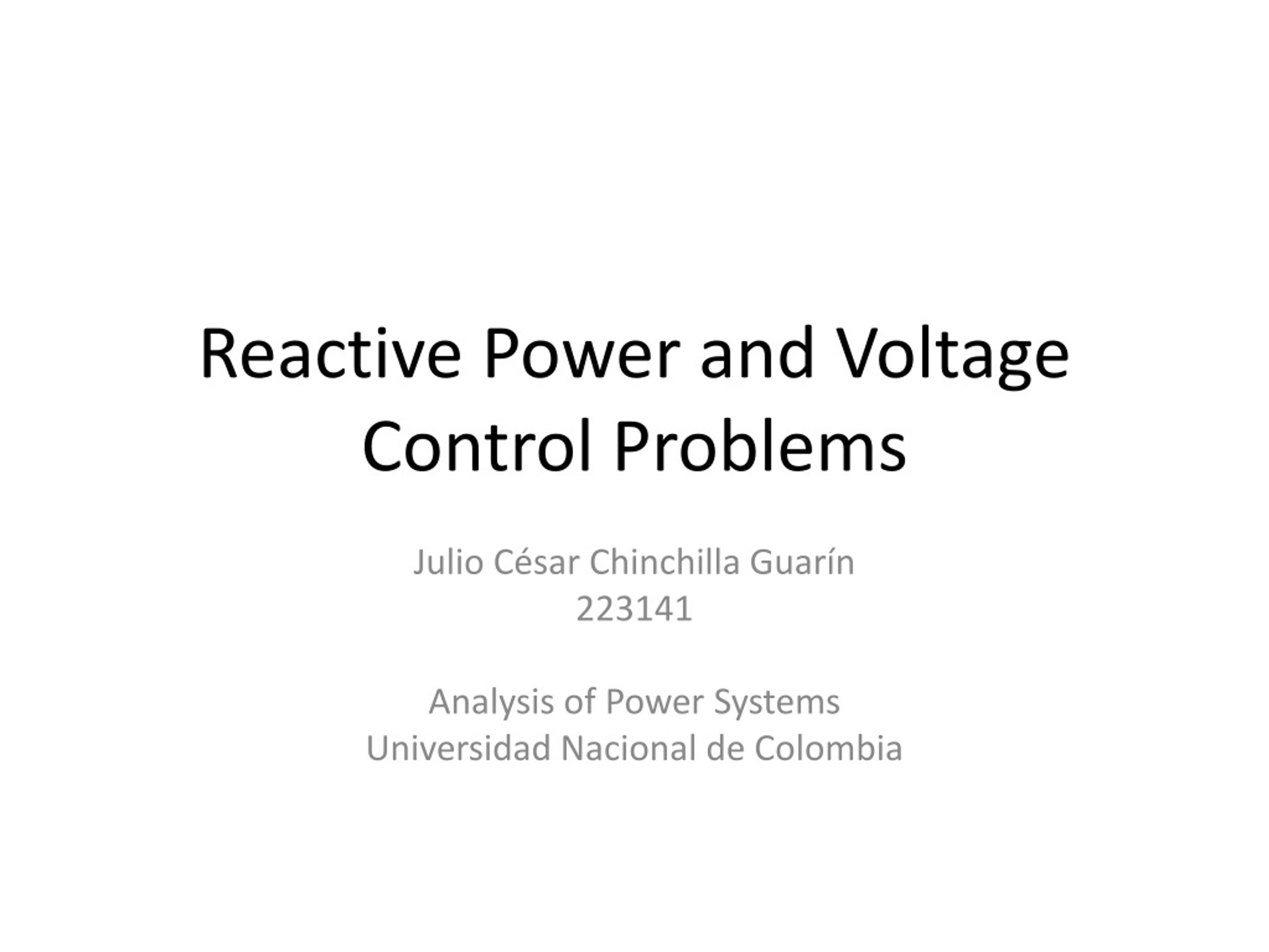 PPT - Reactive Power and Voltage Control Problems PowerPoint ...