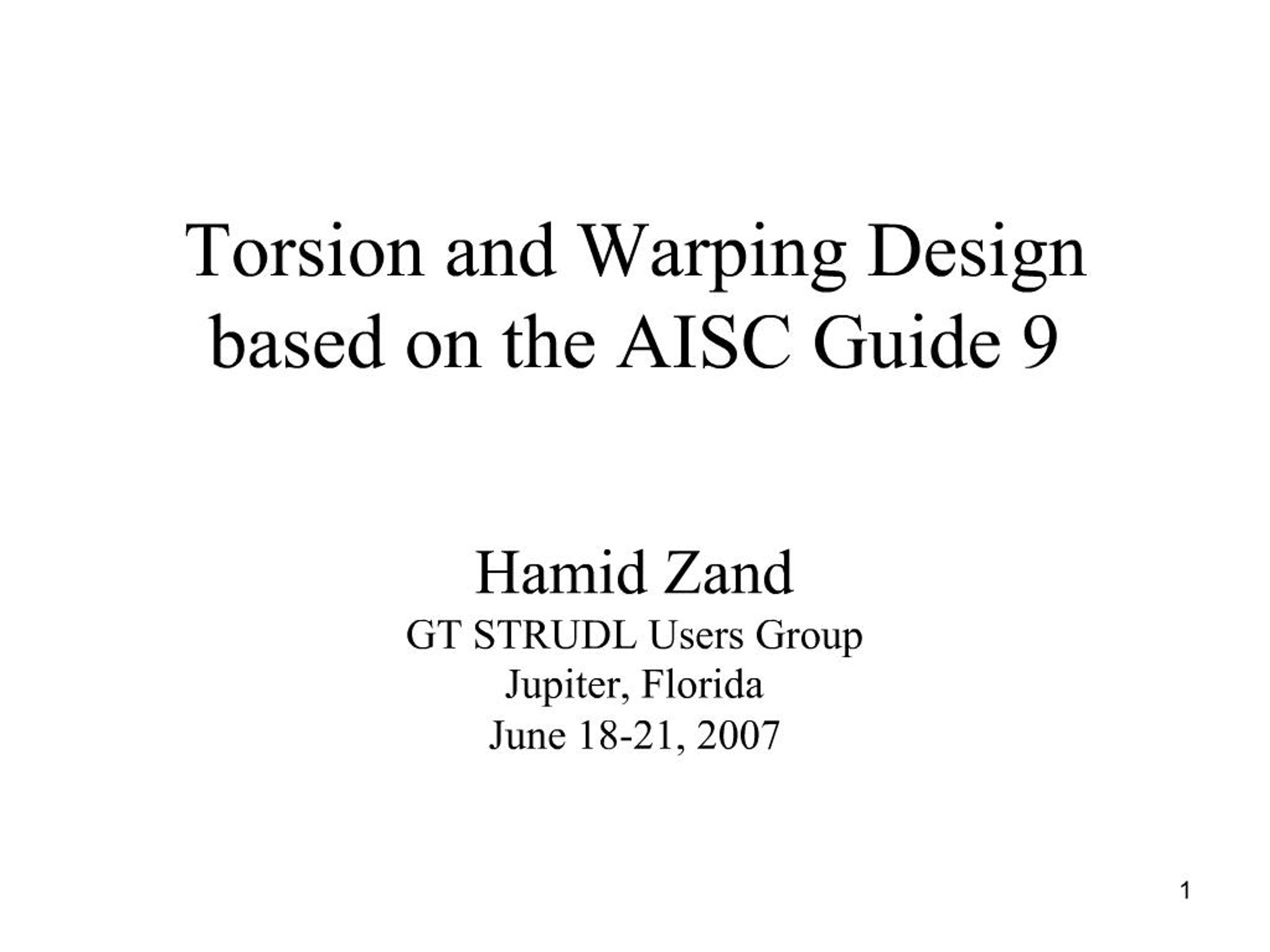PPT - Torsion and Warping Design based on the AISC Guide 9 PowerPoint Presentation - ID:1338919