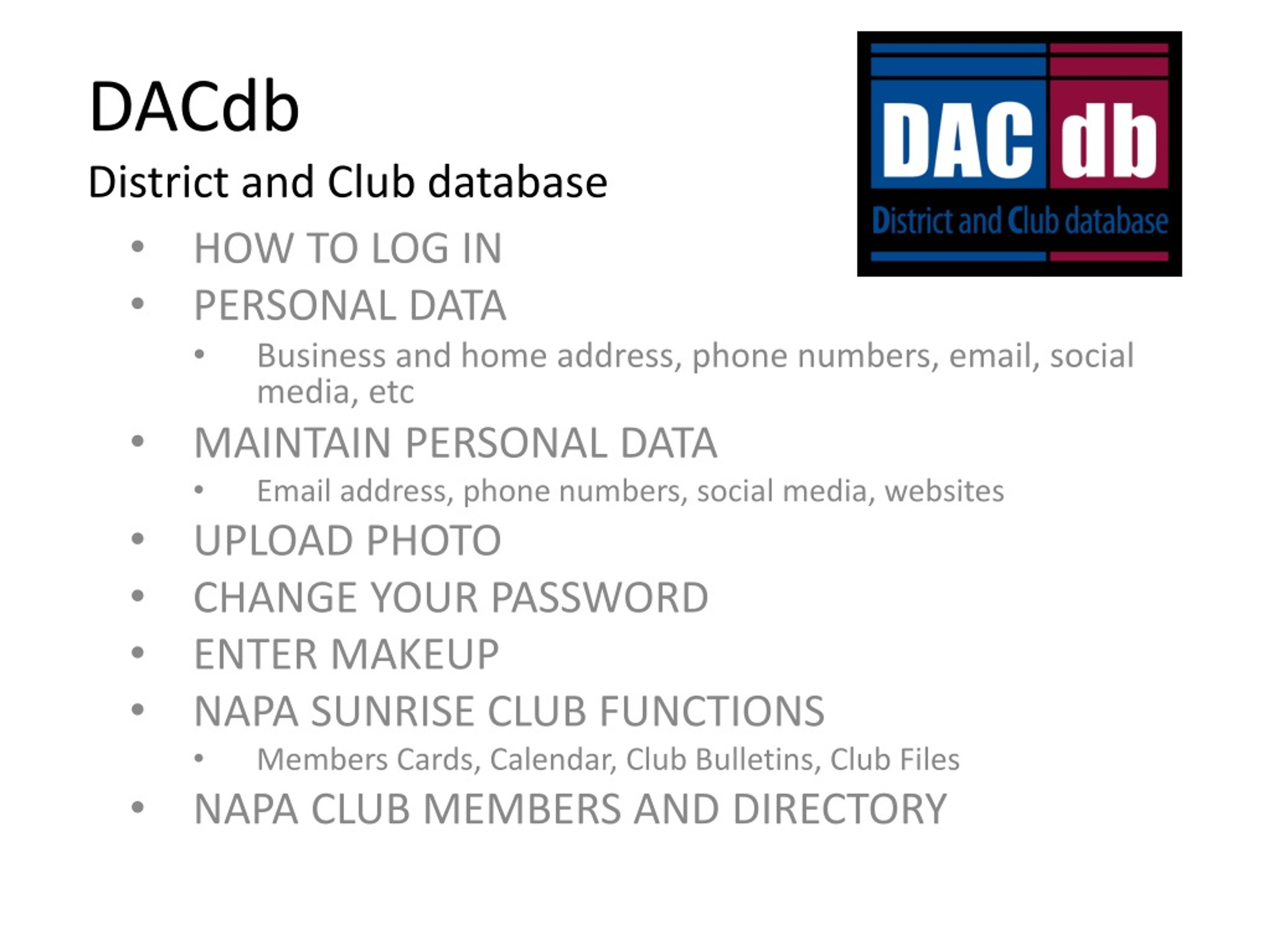 PPT - DACdb District and Club database PowerPoint Presentation, free ...