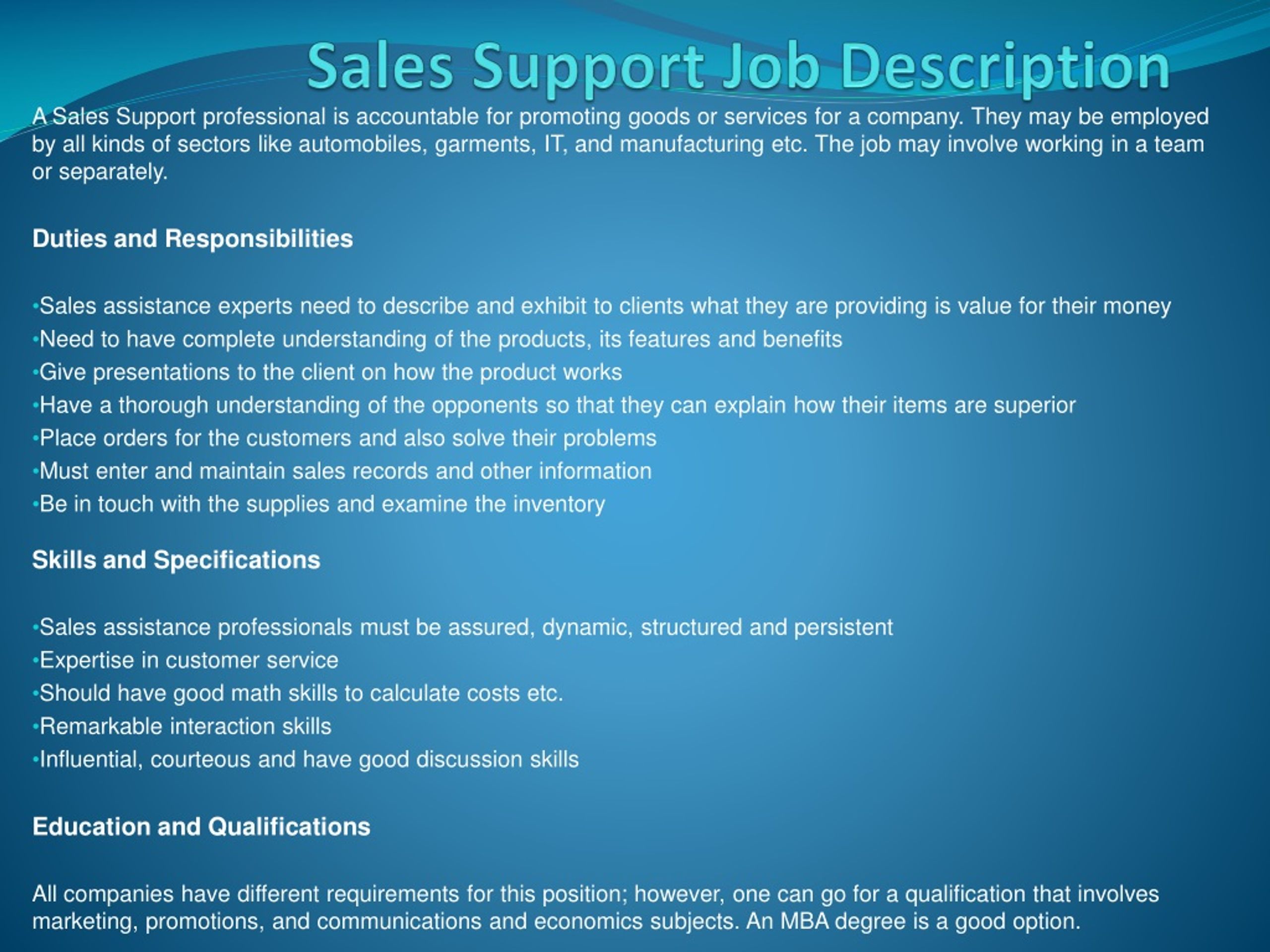 PPT - Sales Support Job Description PowerPoint Presentation, free ...