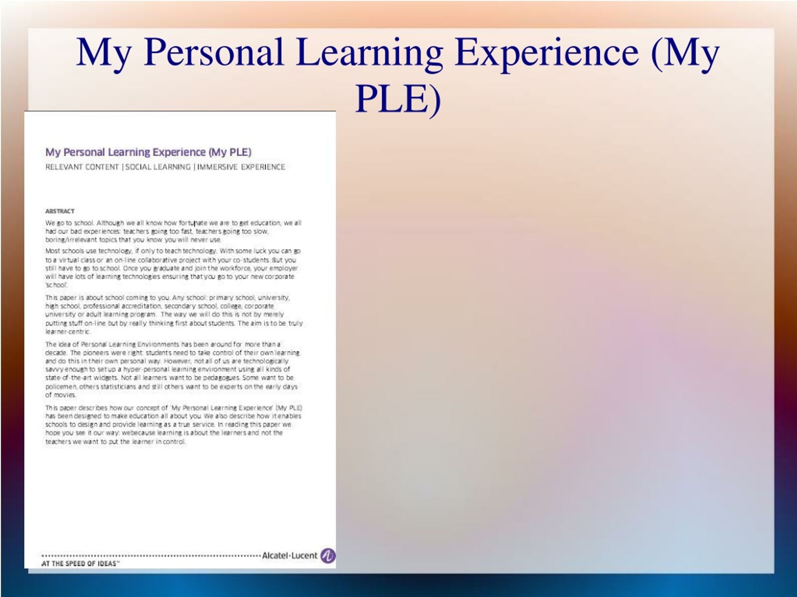 PPT - My Personal Learning Experience (My PLE) PowerPoint Presentation - ID:1420774