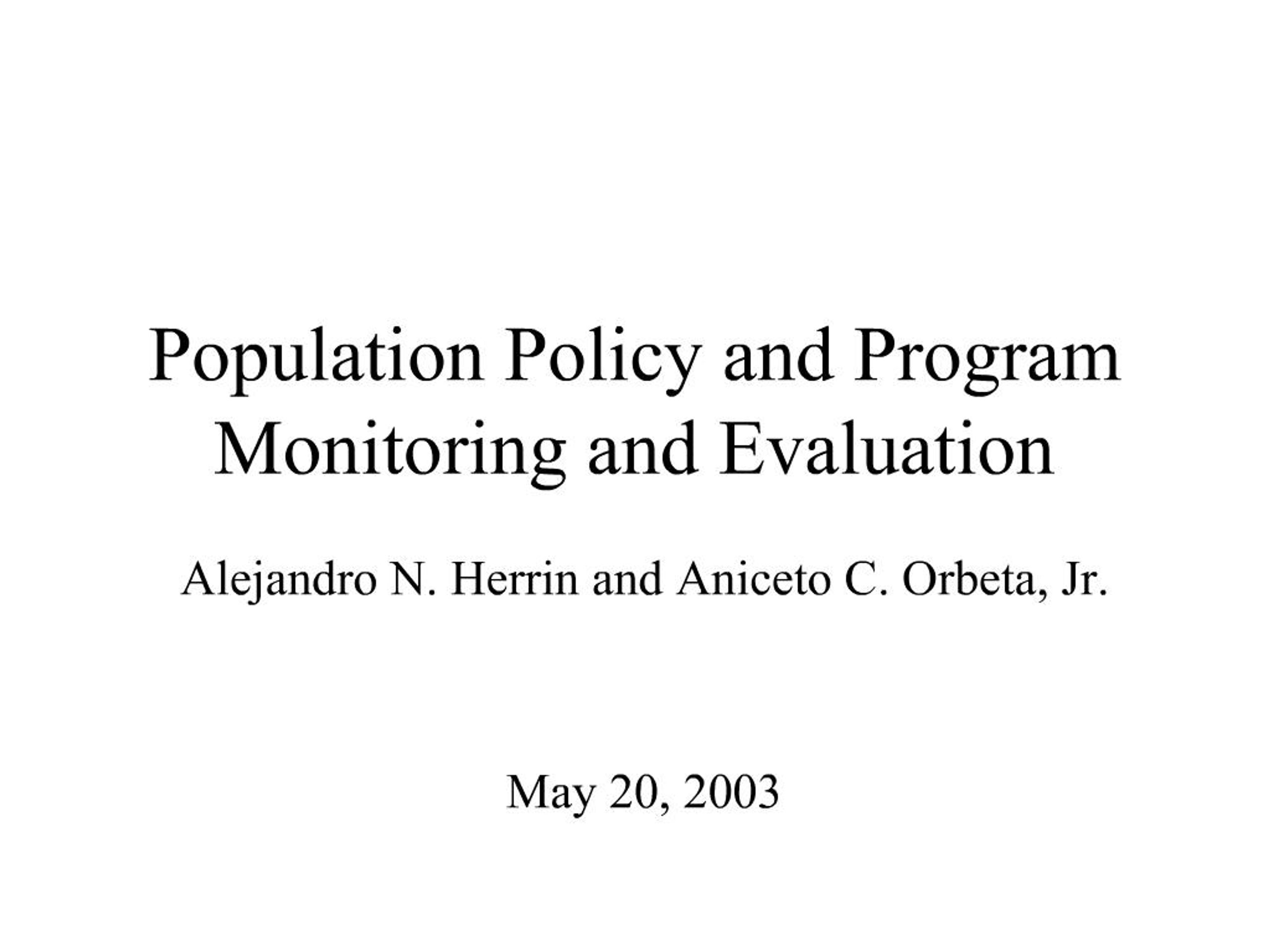 PPT - Population Policy and Program Monitoring and Evaluation ...