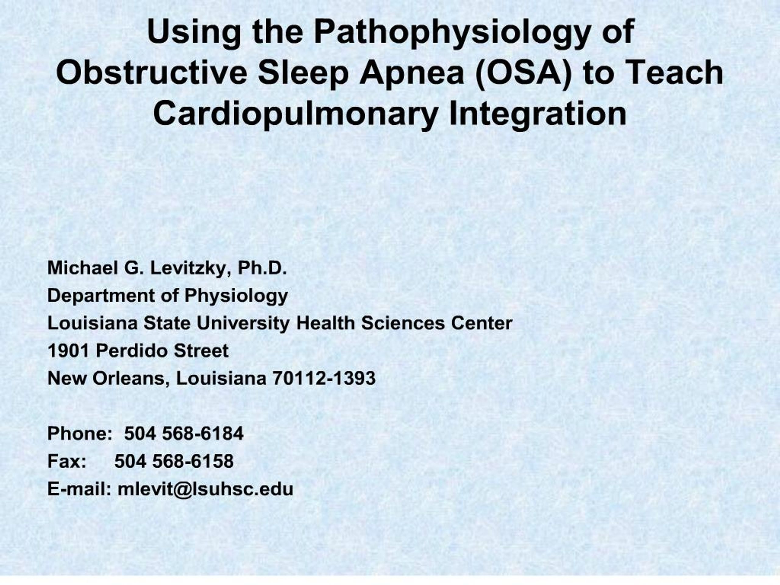 PPT - using the pathophysiology of obstructive sleep apnea osa to teach ...