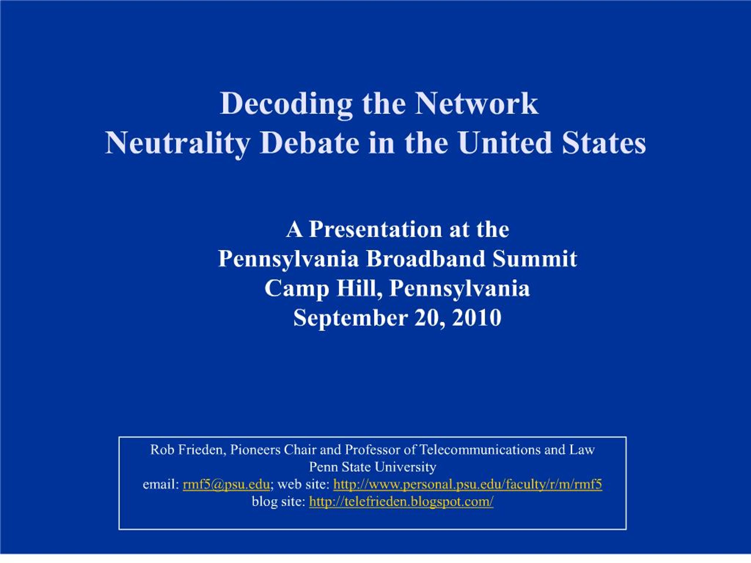 PPT - Decoding the Network Neutrality Debate in the United States ...