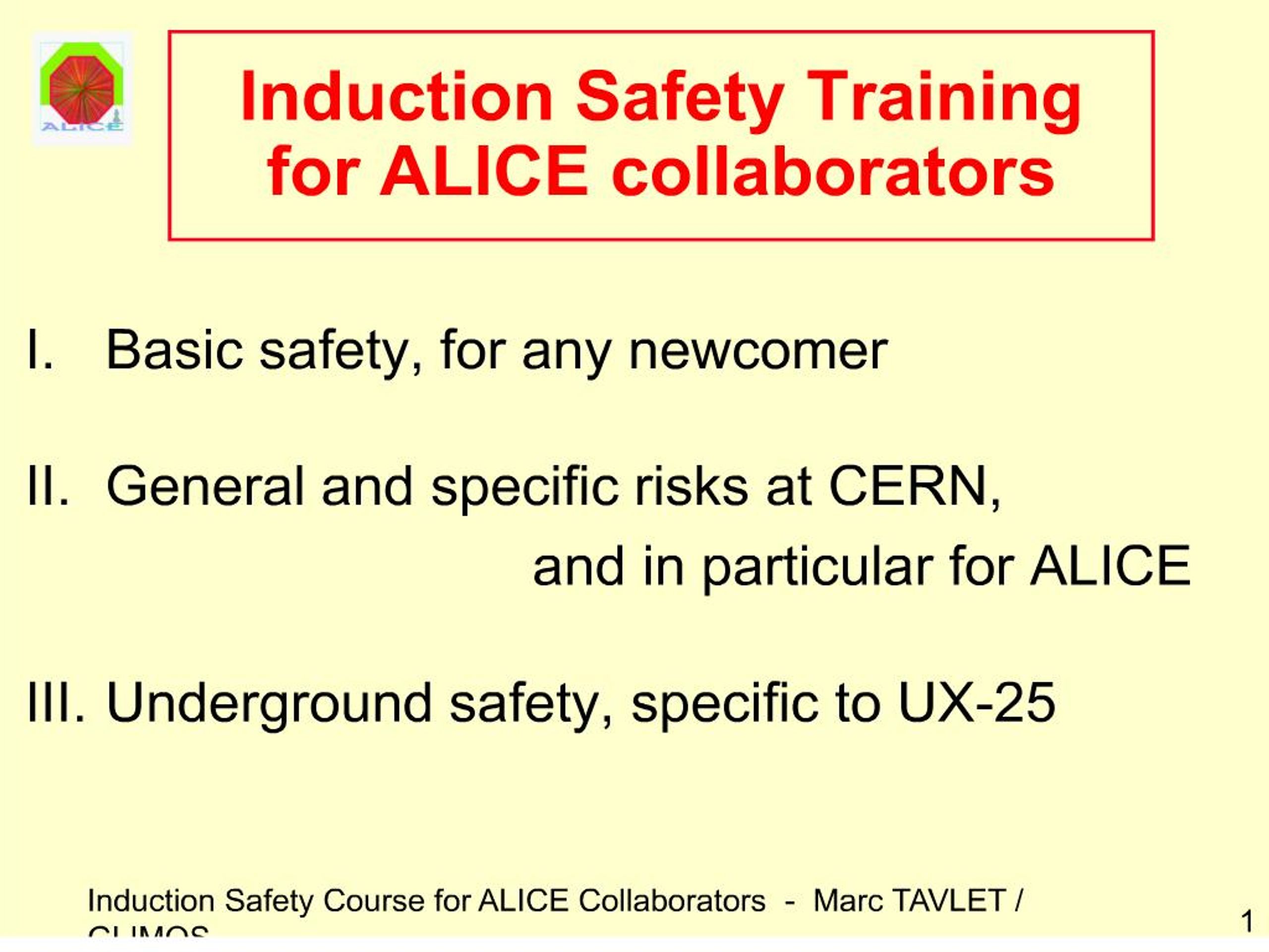 PPT - Induction Safety Training for ALICE collaborators PowerPoint ...