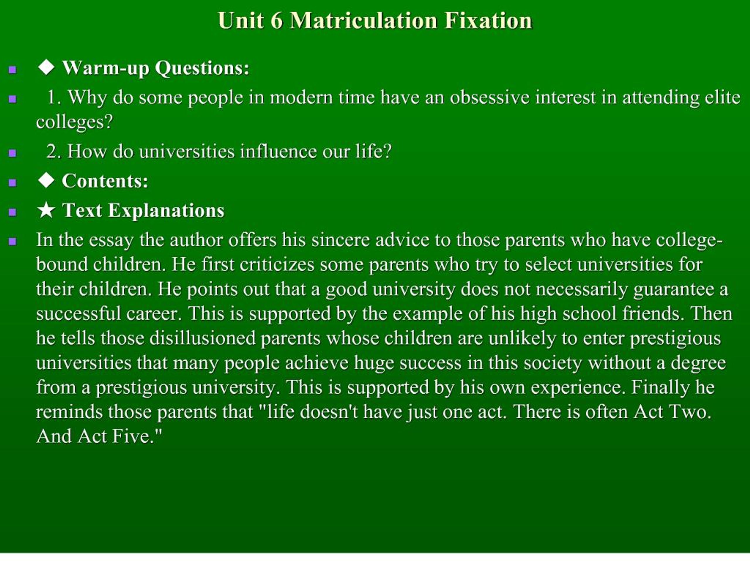PPT - Unit 6 Matriculation Fixation PowerPoint Presentation, free ...