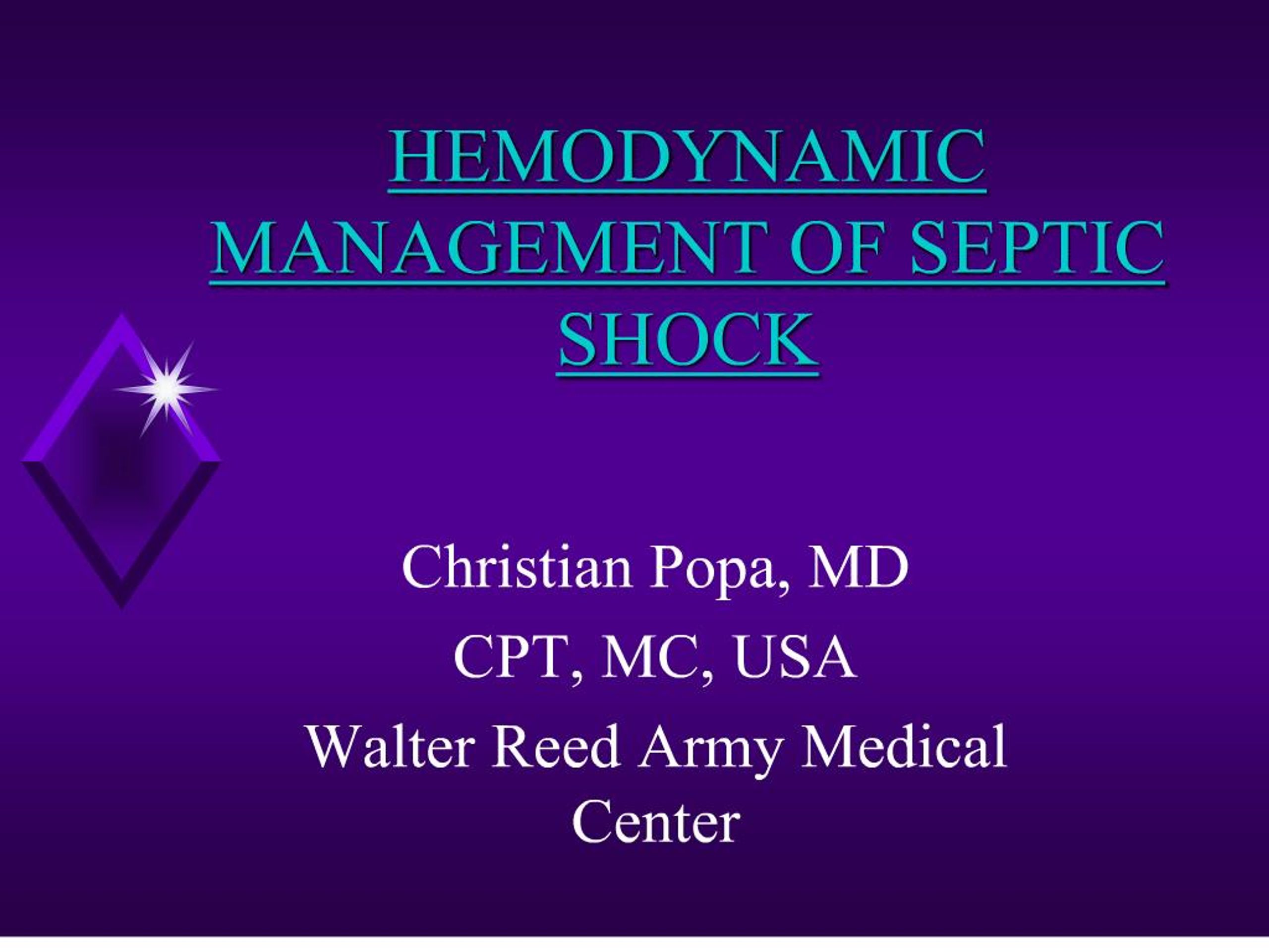PPT - HEMODYNAMIC MANAGEMENT OF SEPTIC SHOCK PowerPoint Presentation ...