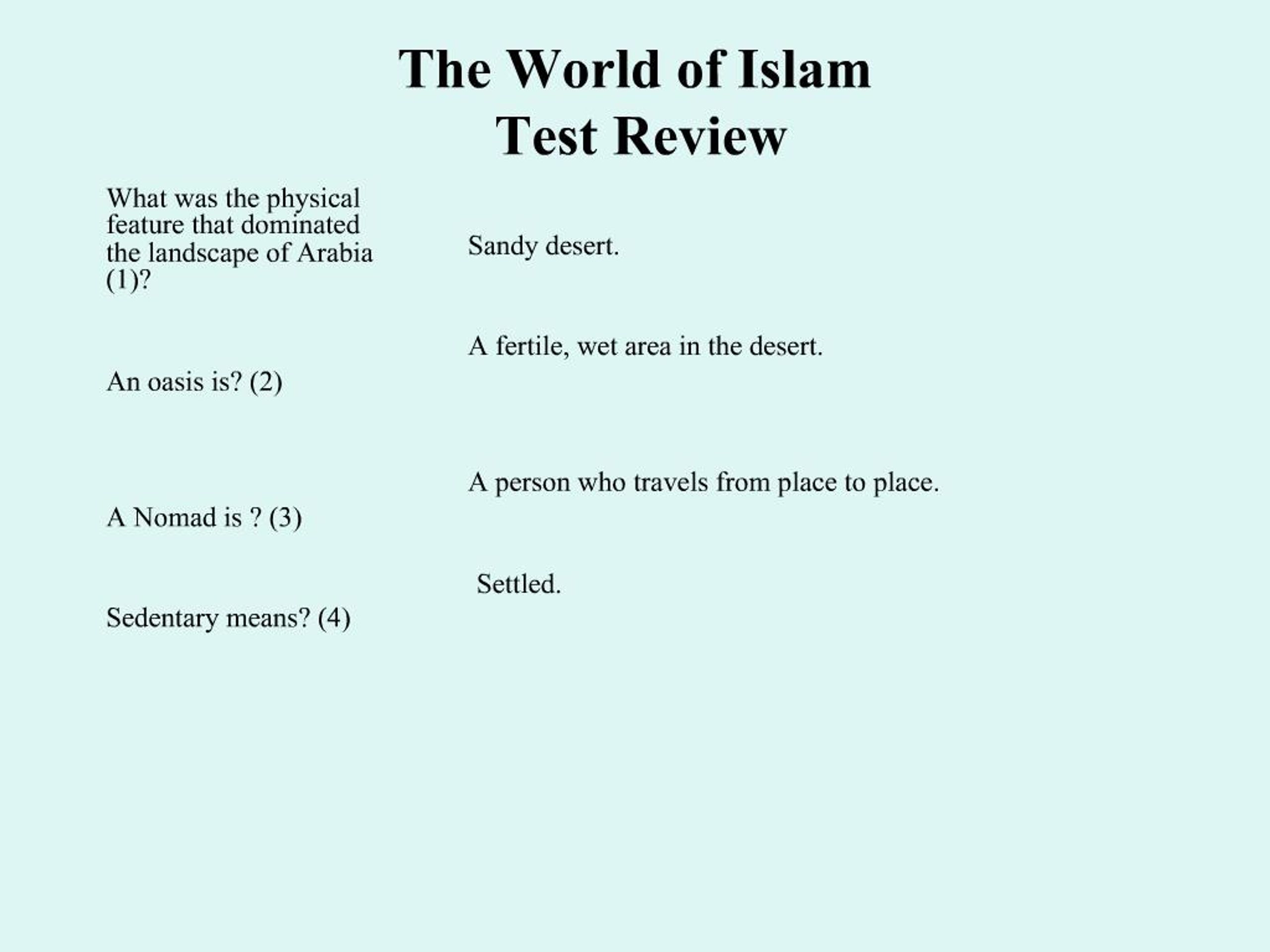 PPT - The World of Islam Test Review PowerPoint Presentation, free ...