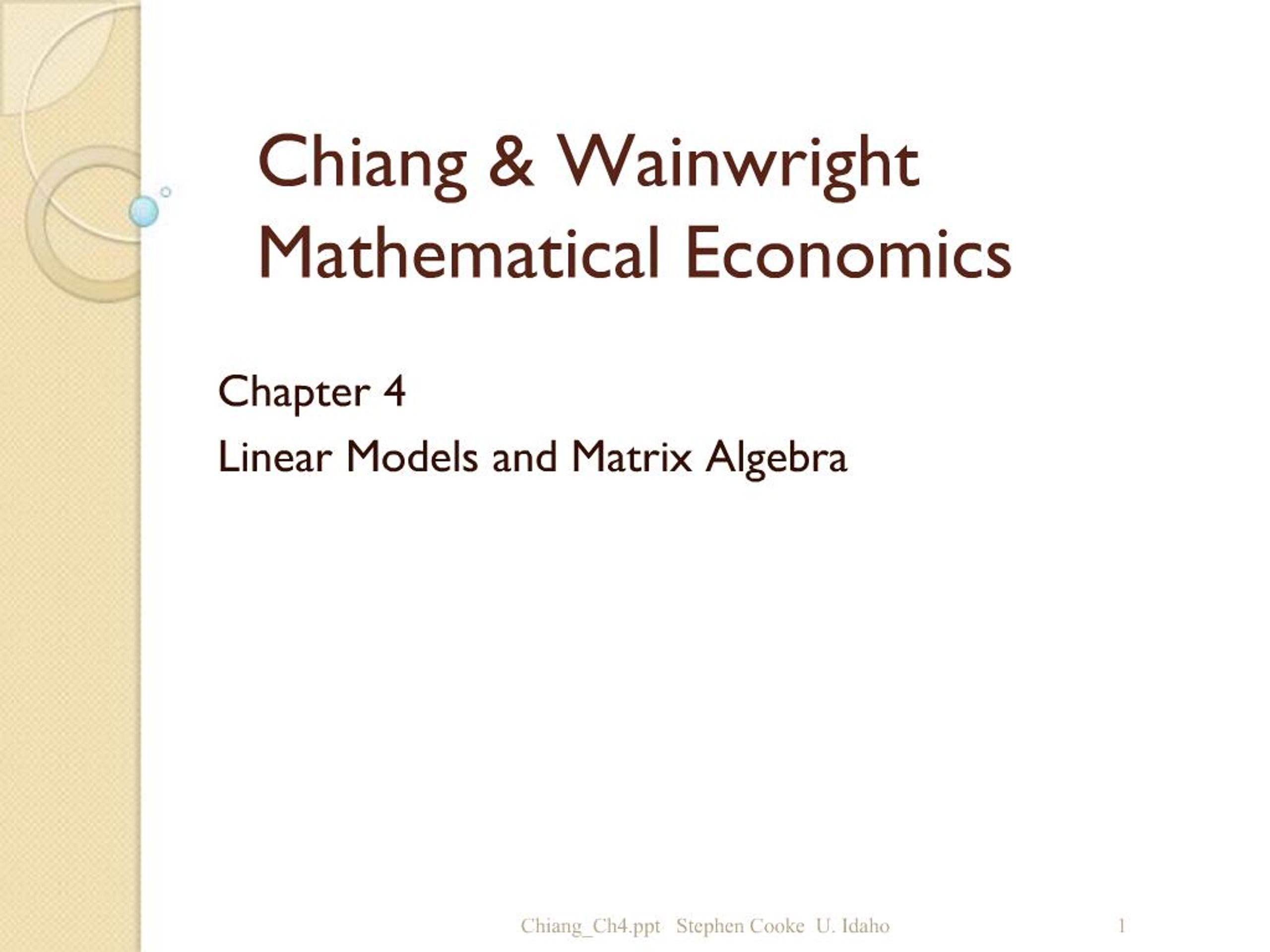 PPT - Chiang Wainwright Mathematical Economics PowerPoint Presentation ...