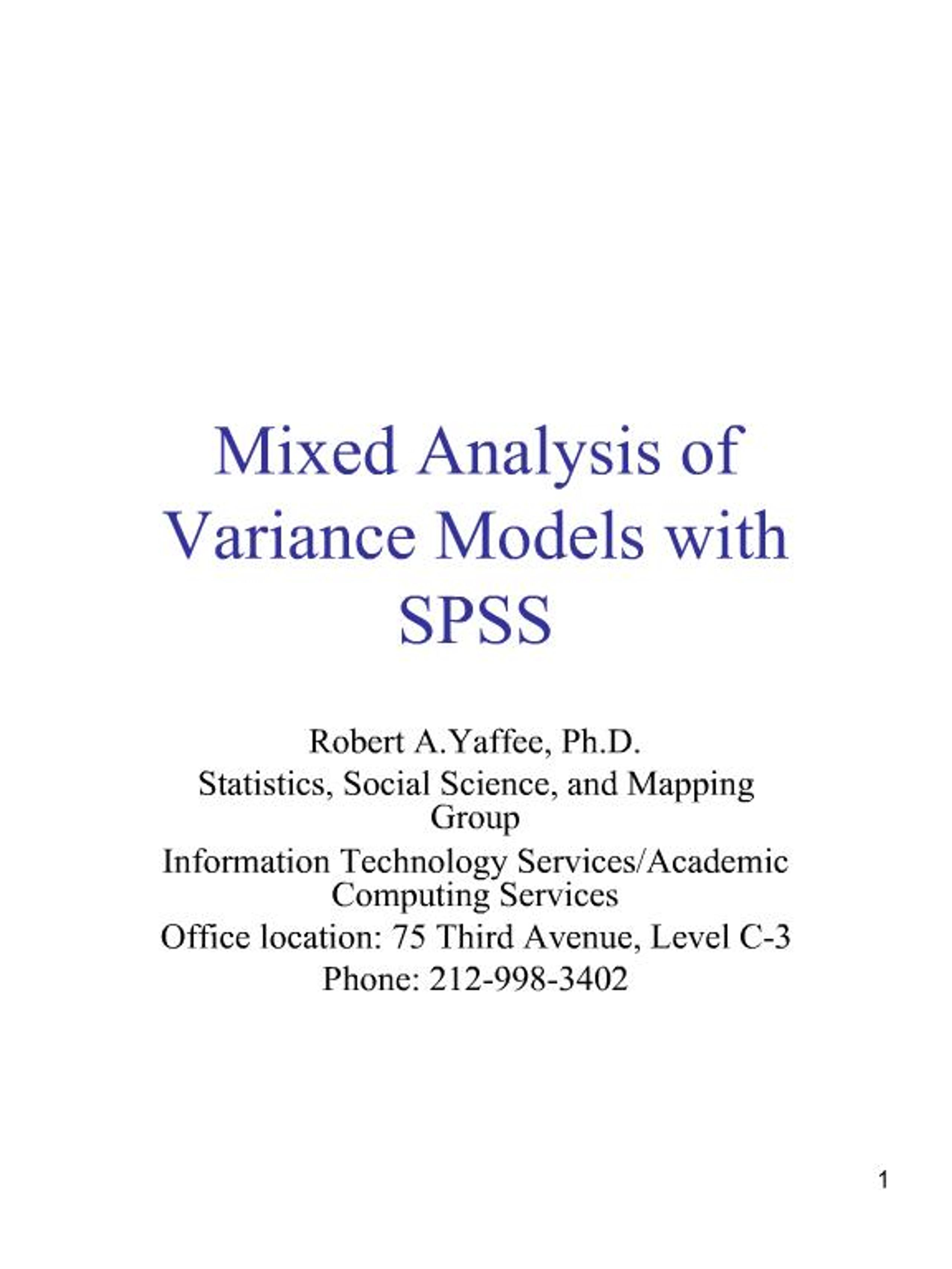 PPT - Mixed Analysis of Variance Models with SPSS PowerPoint ...