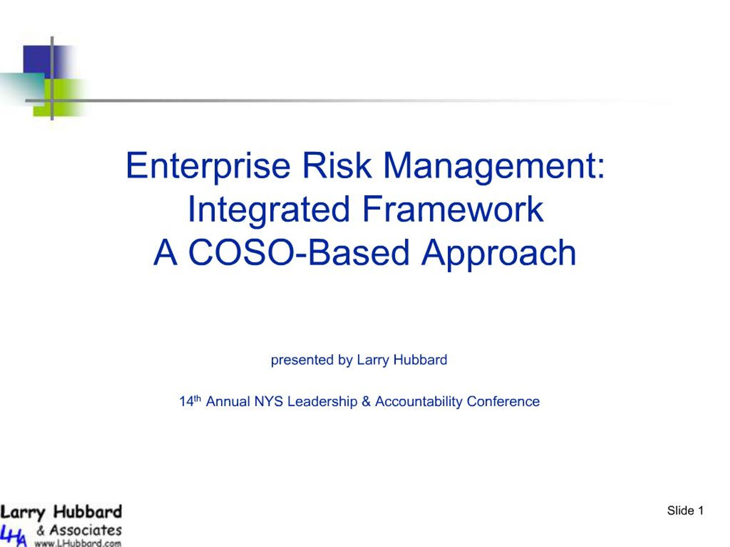 PPT - Enterprise Risk Management: Integrated Framework A COSO-Based ...