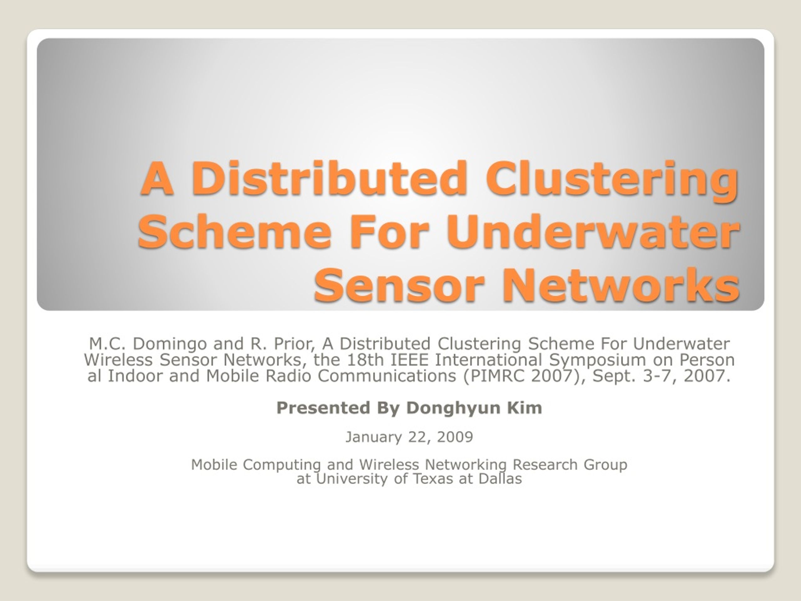 PPT - A Distributed Clustering Scheme For Underwater Sensor Networks PowerPoint Presentation ...