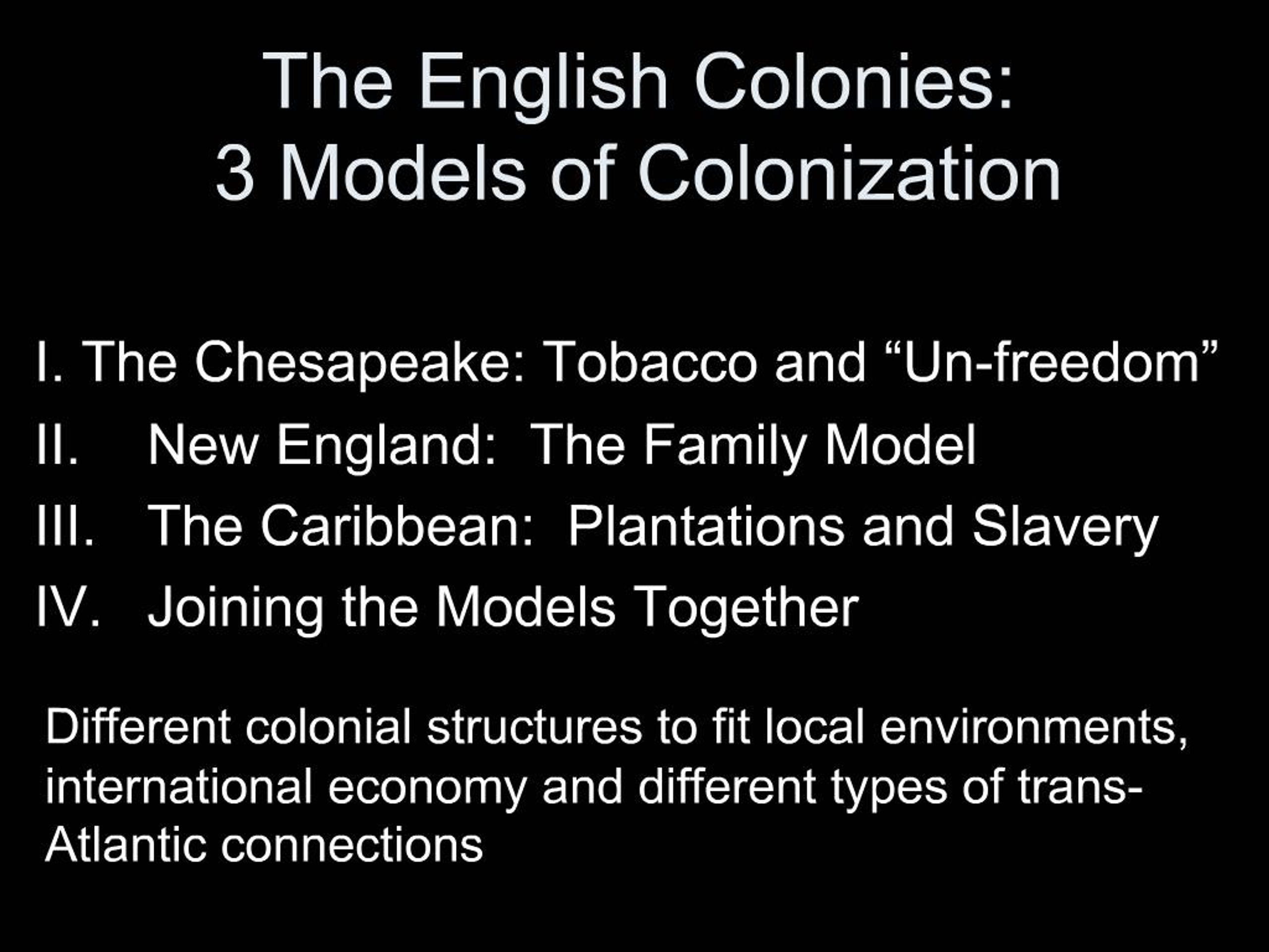 PPT - The English Colonies: 3 Models of Colonization PowerPoint ...