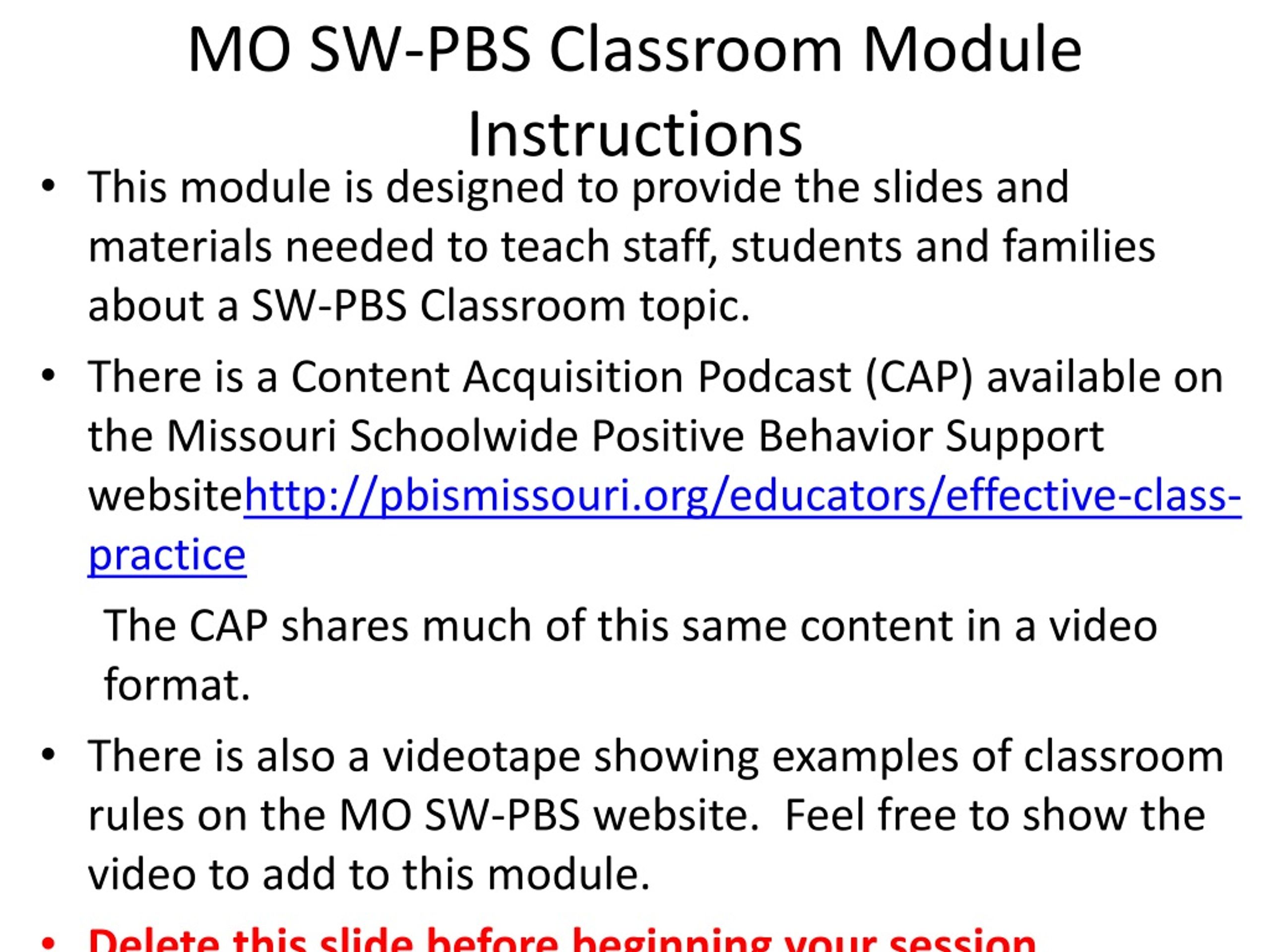 PPT - MO SW-PBS Classroom Module Instructions PowerPoint Presentation ...