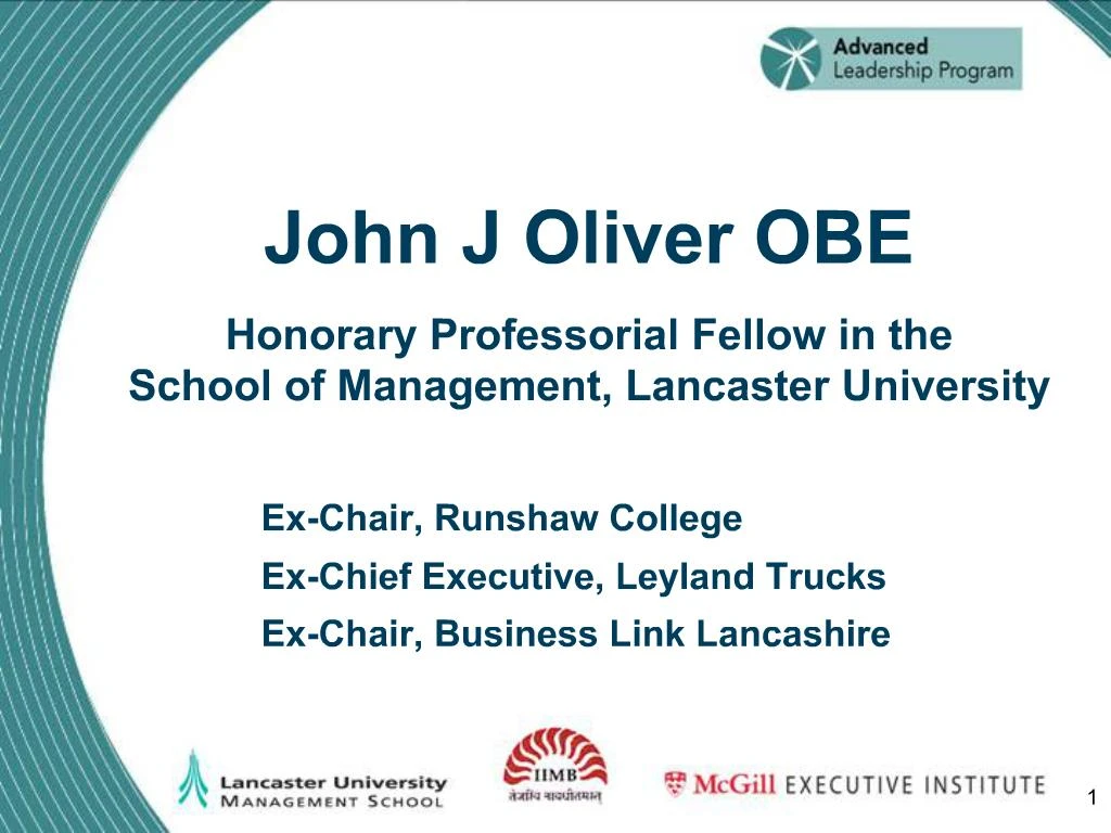 PPT - John J Oliver OBE Honorary Professorial Fellow in the School of ...