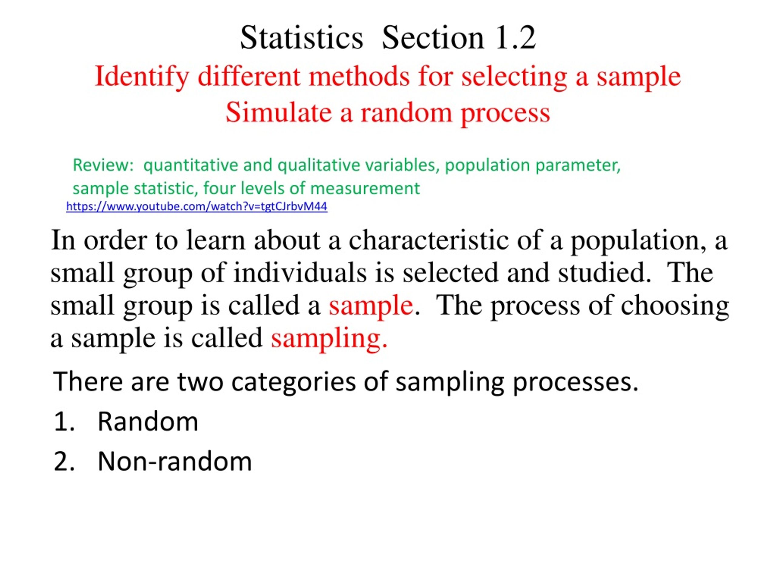 PPT - There are two categories of sampling processes. Random Non-random PowerPoint Presentation ...