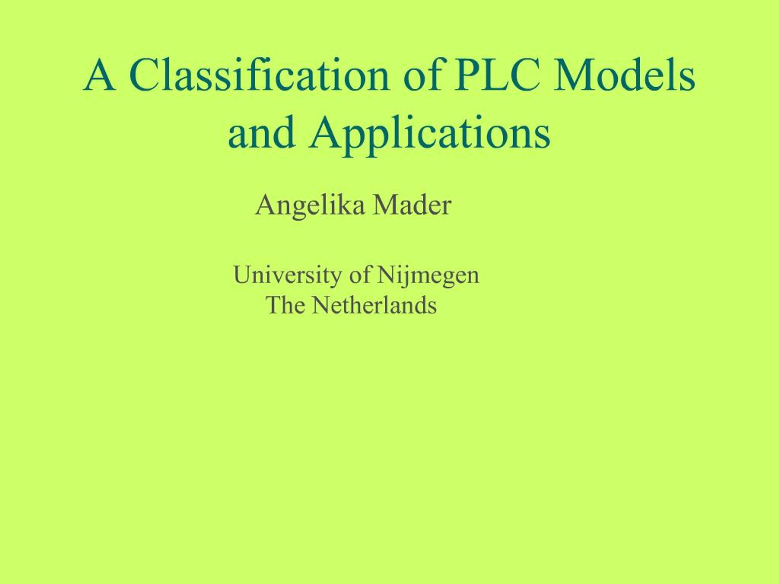 PPT - A Classification of PLC Models and Applications PowerPoint ...