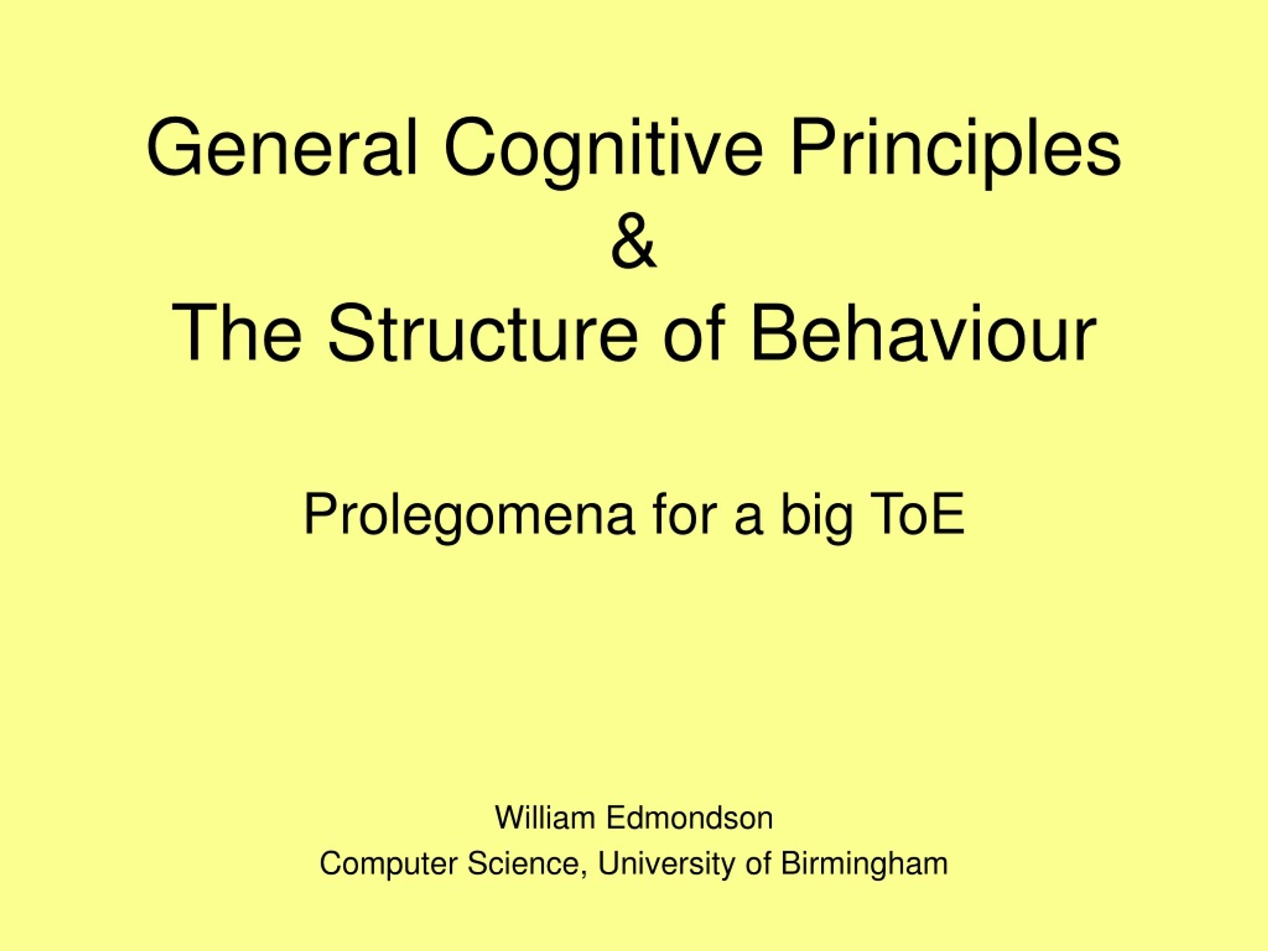 PPT - General Cognitive Principles & The Structure of Behaviour ...