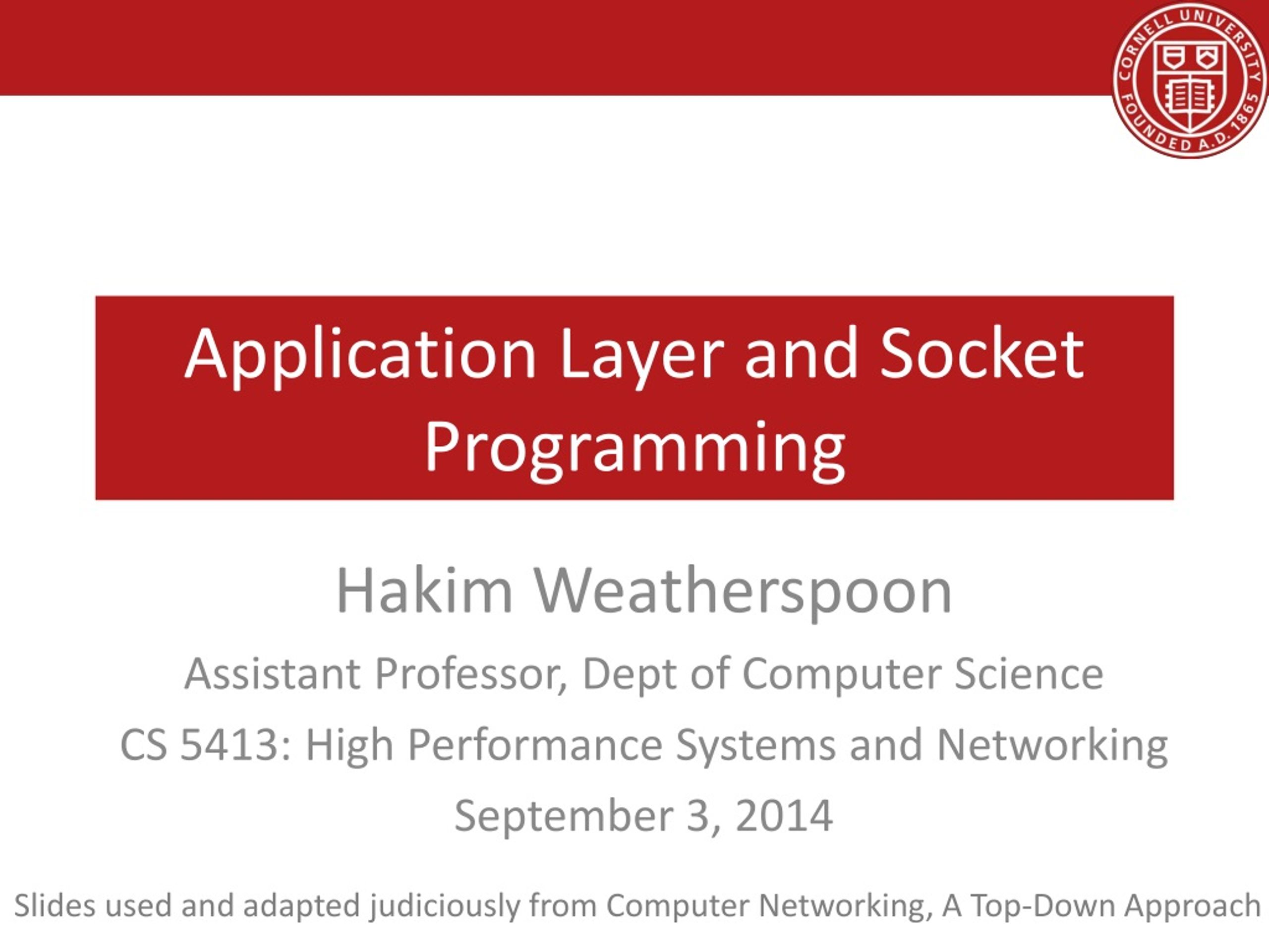 PPT - Application Layer and Socket Programming PowerPoint Presentation ...