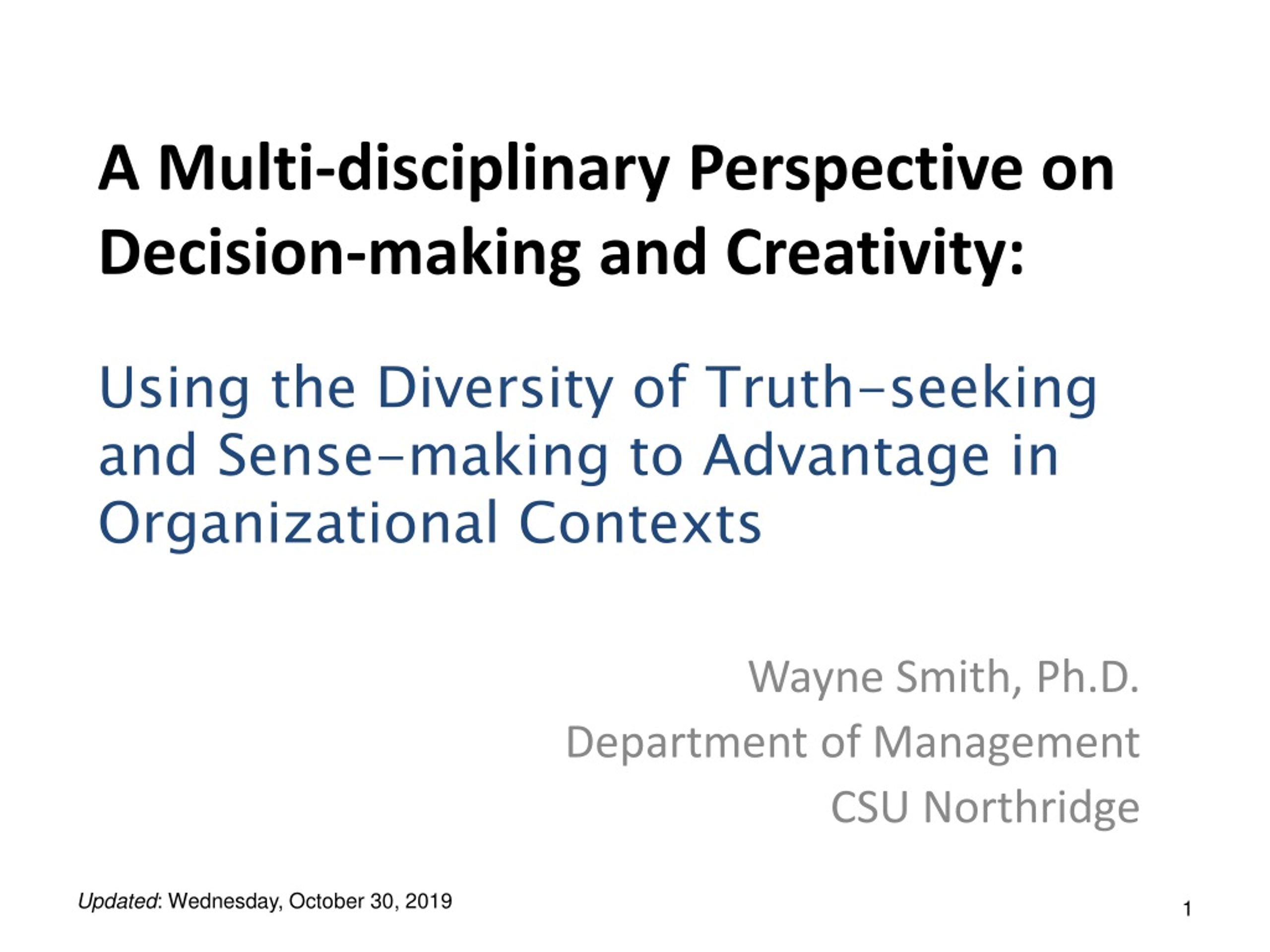 PPT - A Multi-disciplinary Perspective on Decision-making and ...