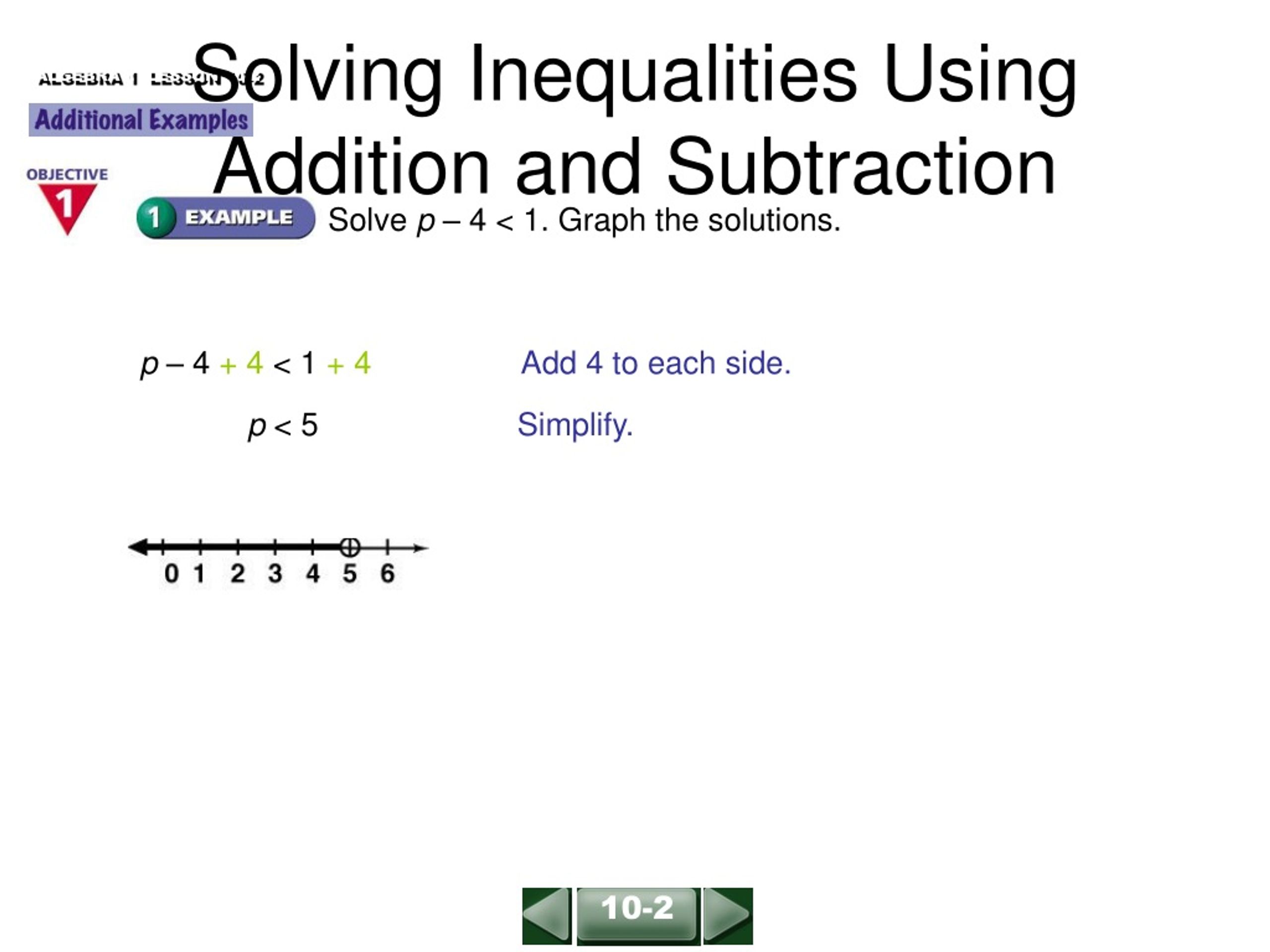 PPT - Solving Inequalities Using Addition and Subtraction PowerPoint Presentation - ID:498077