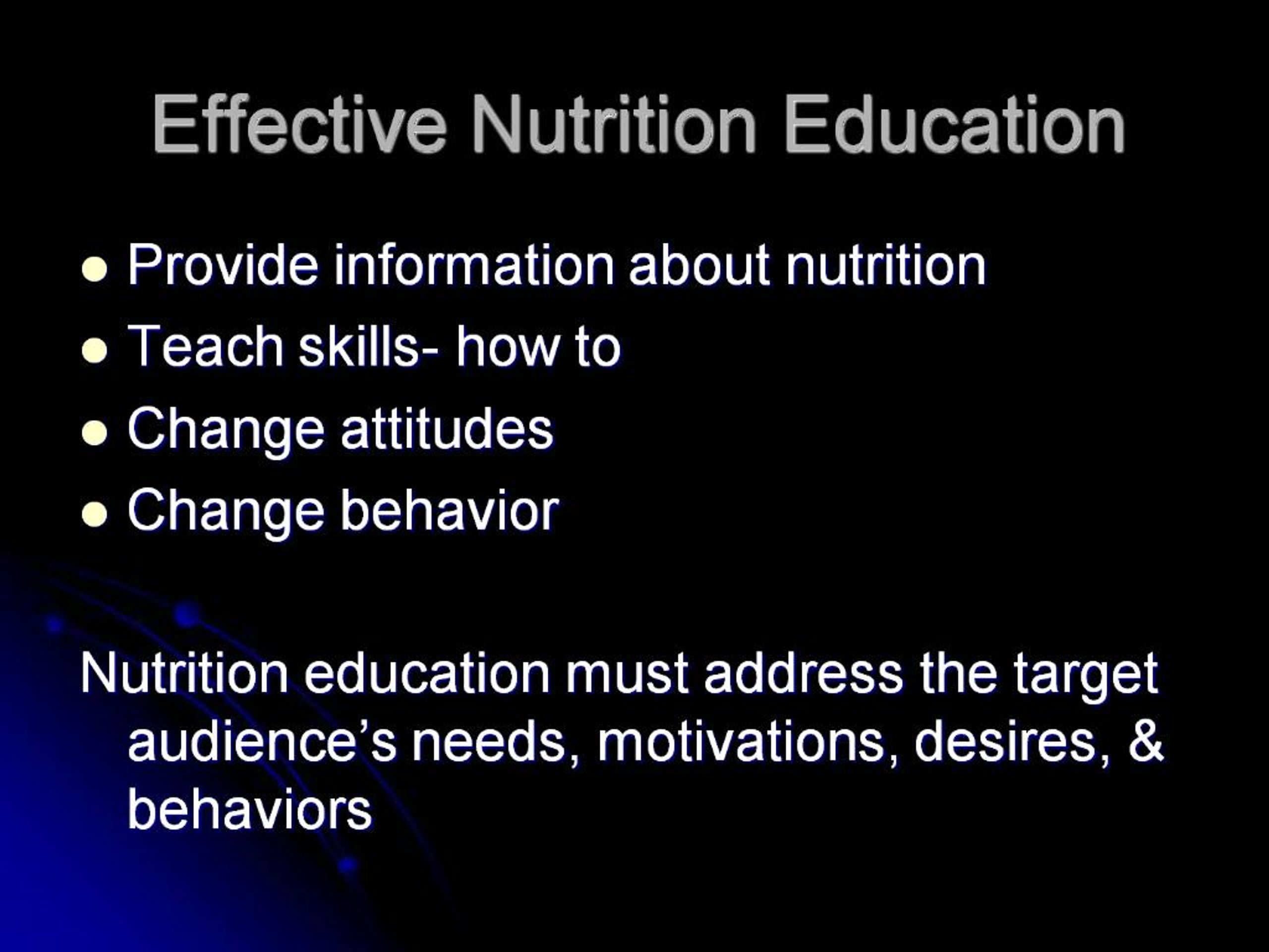 PPT - Effective Nutrition Education PowerPoint Presentation, free ...