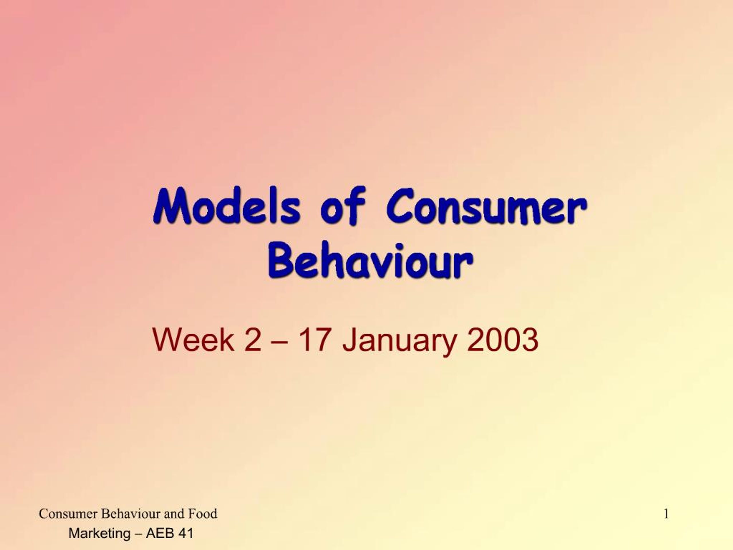 PPT - Models of Consumer Behaviour PowerPoint Presentation, free ...