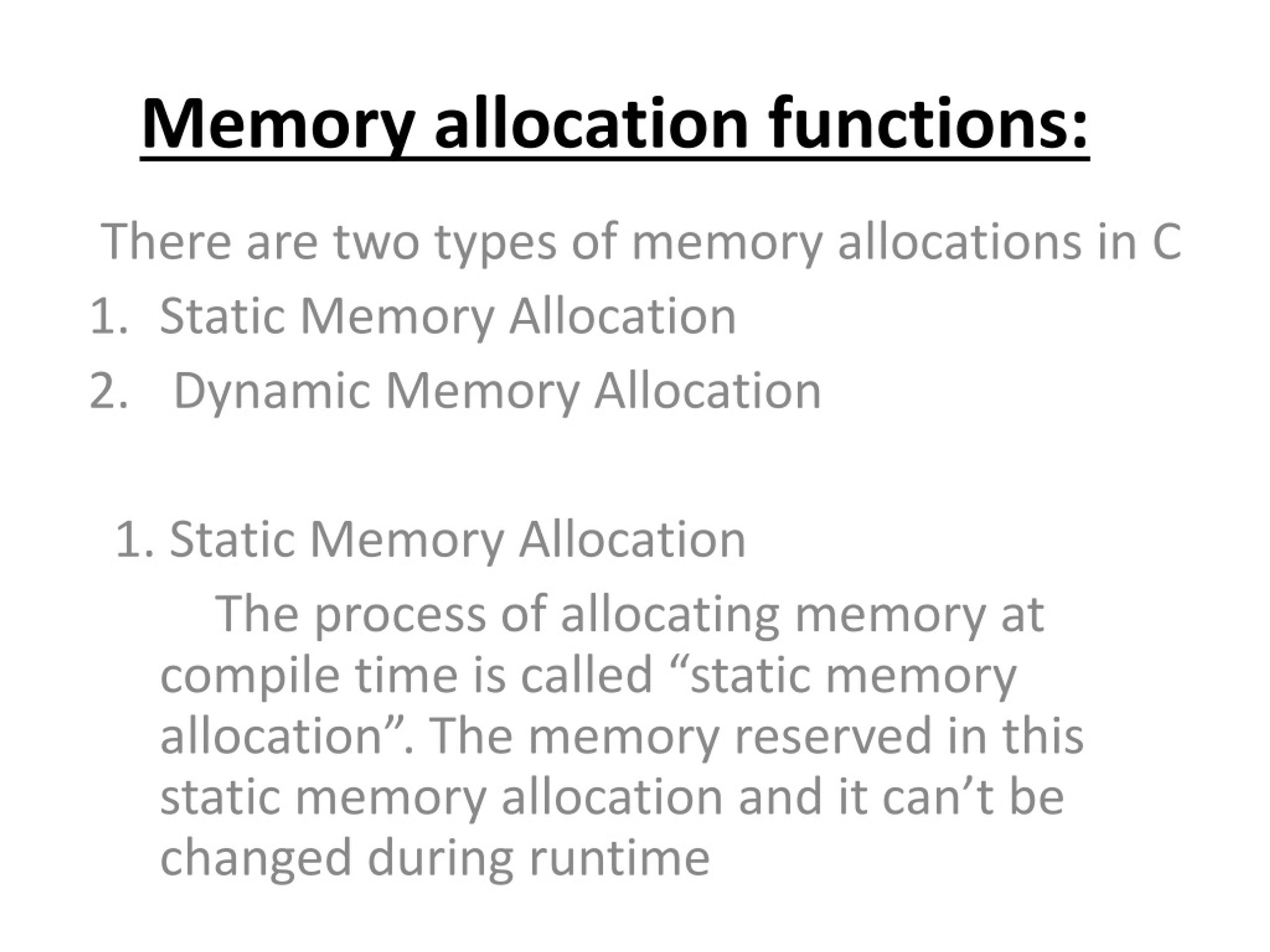 PPT - Memory allocation functions: PowerPoint Presentation, free ...