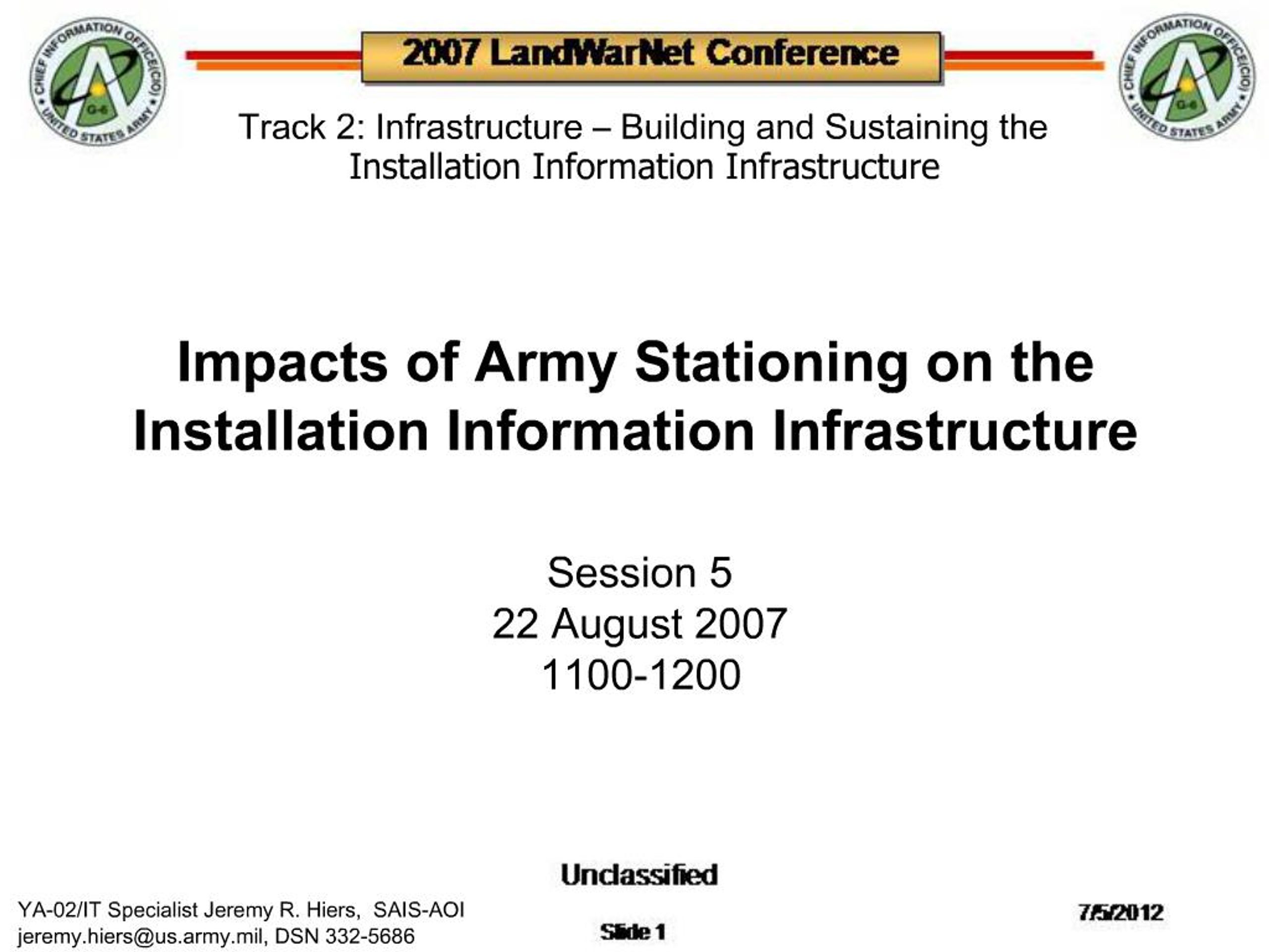 PPT - Impacts of Army Stationing on the Installation Information ...