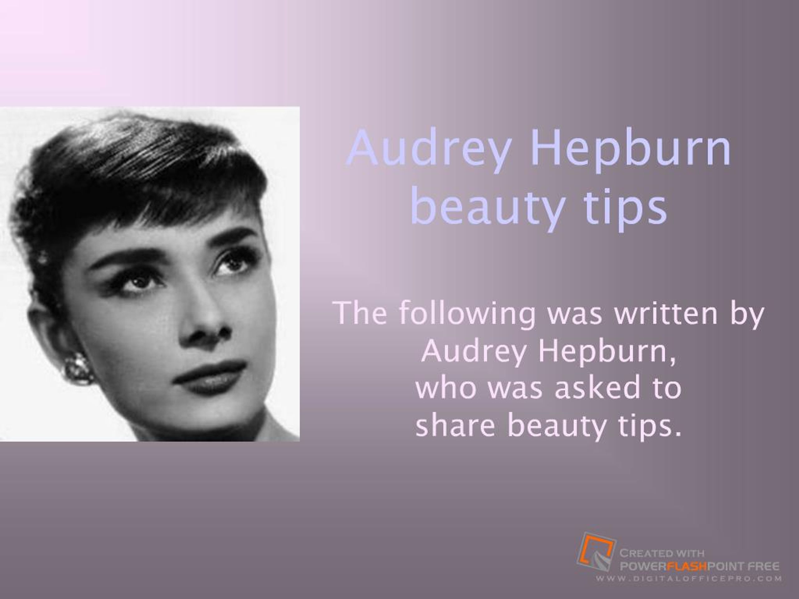 Ppt Audrey Hepburn Beauty Tips Powerpoint Presentation Free Download