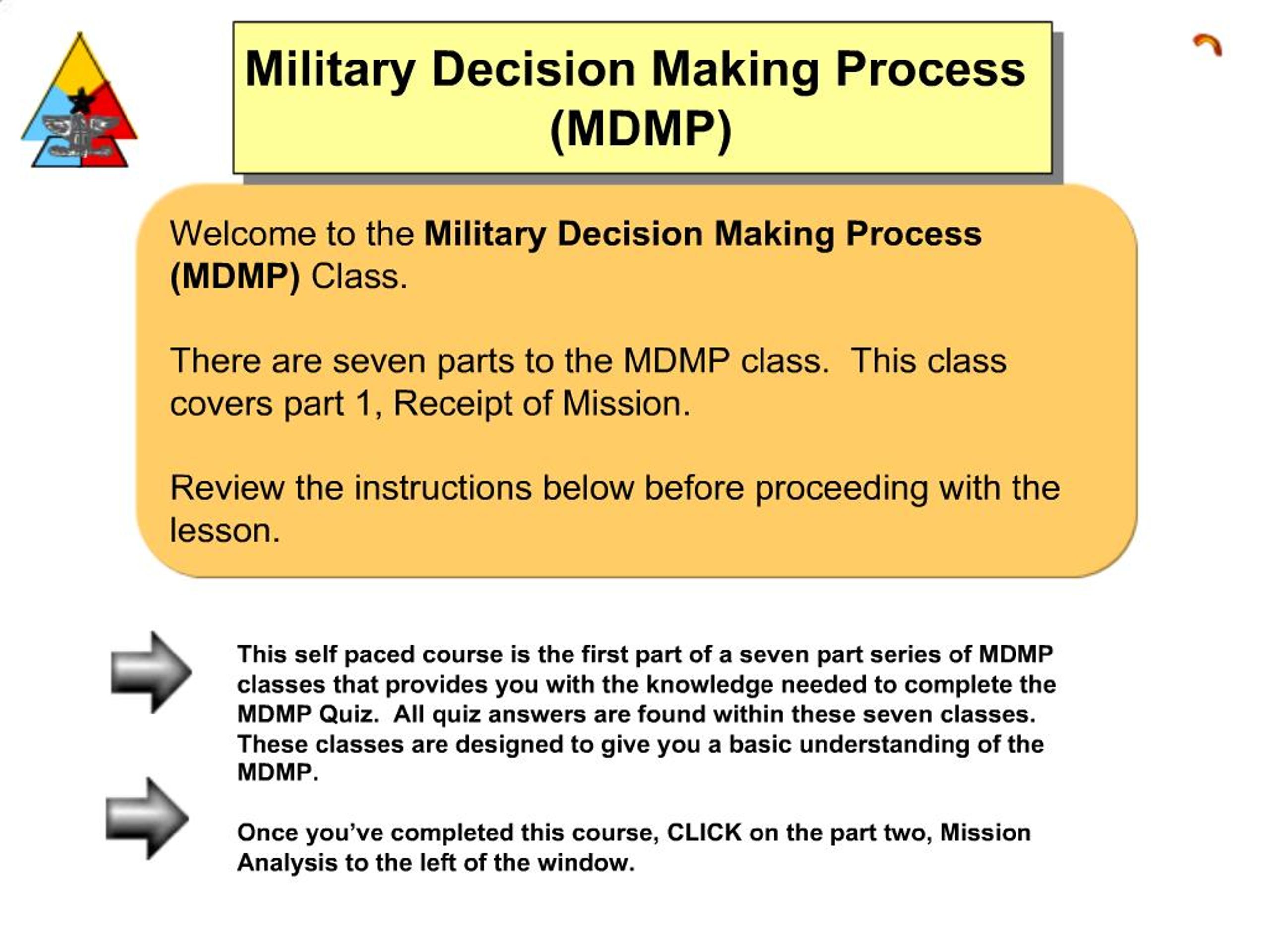 PPT - Welcome to the Military Decision Making Process MDMP Class. There ...