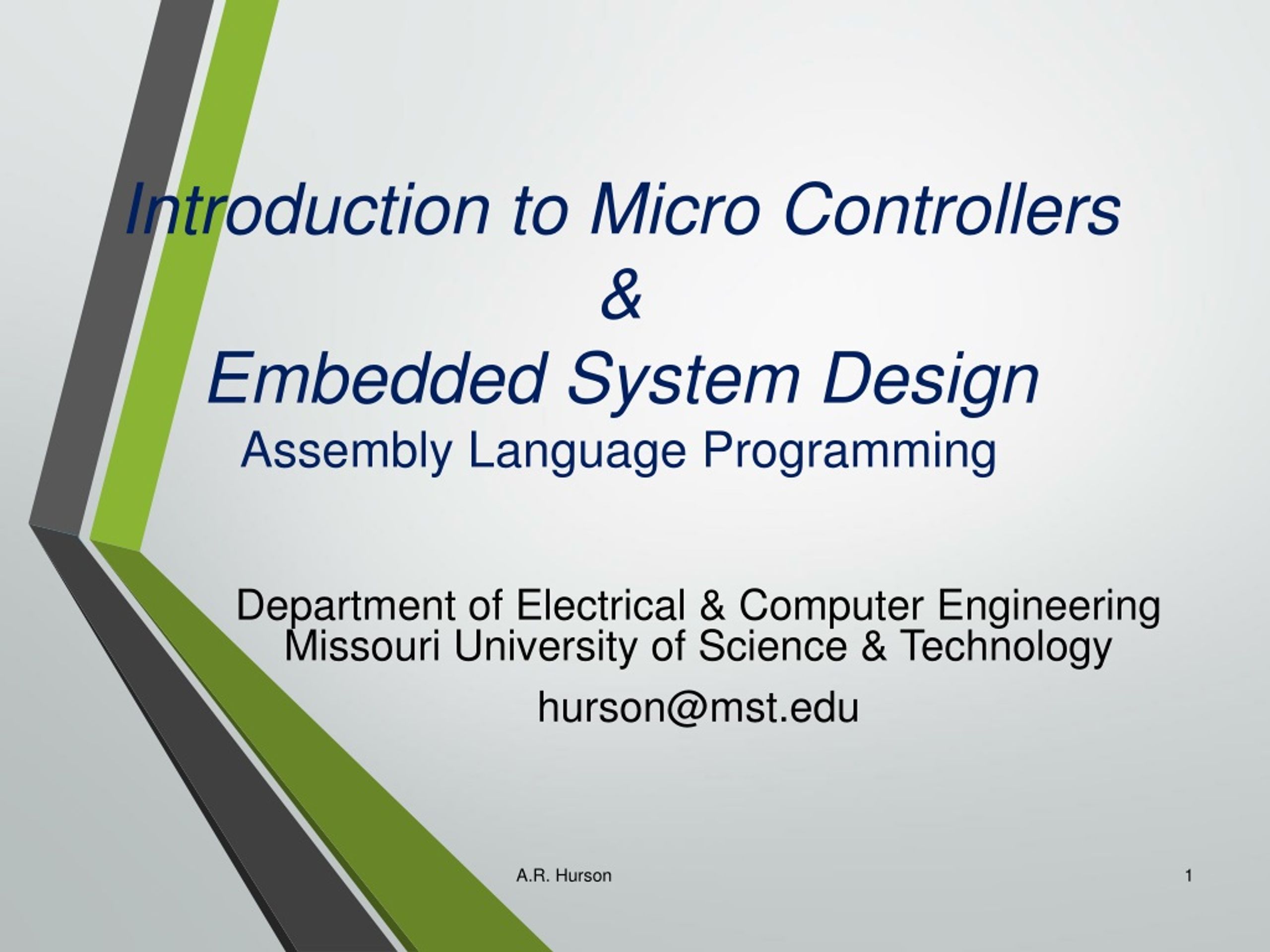 PPT - Introduction to Micro Controllers & Embedded System Design ...