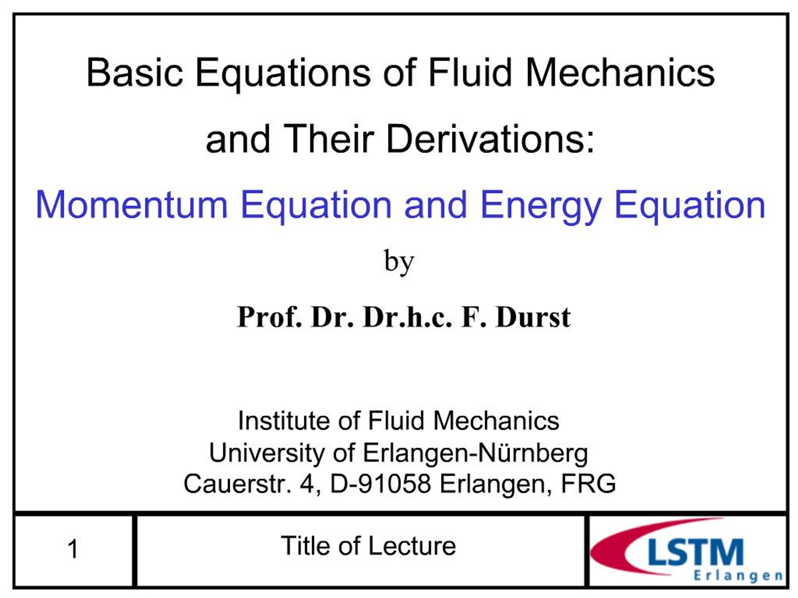 PPT - Basic Equations of Fluid Mechanics and Their Derivations ...