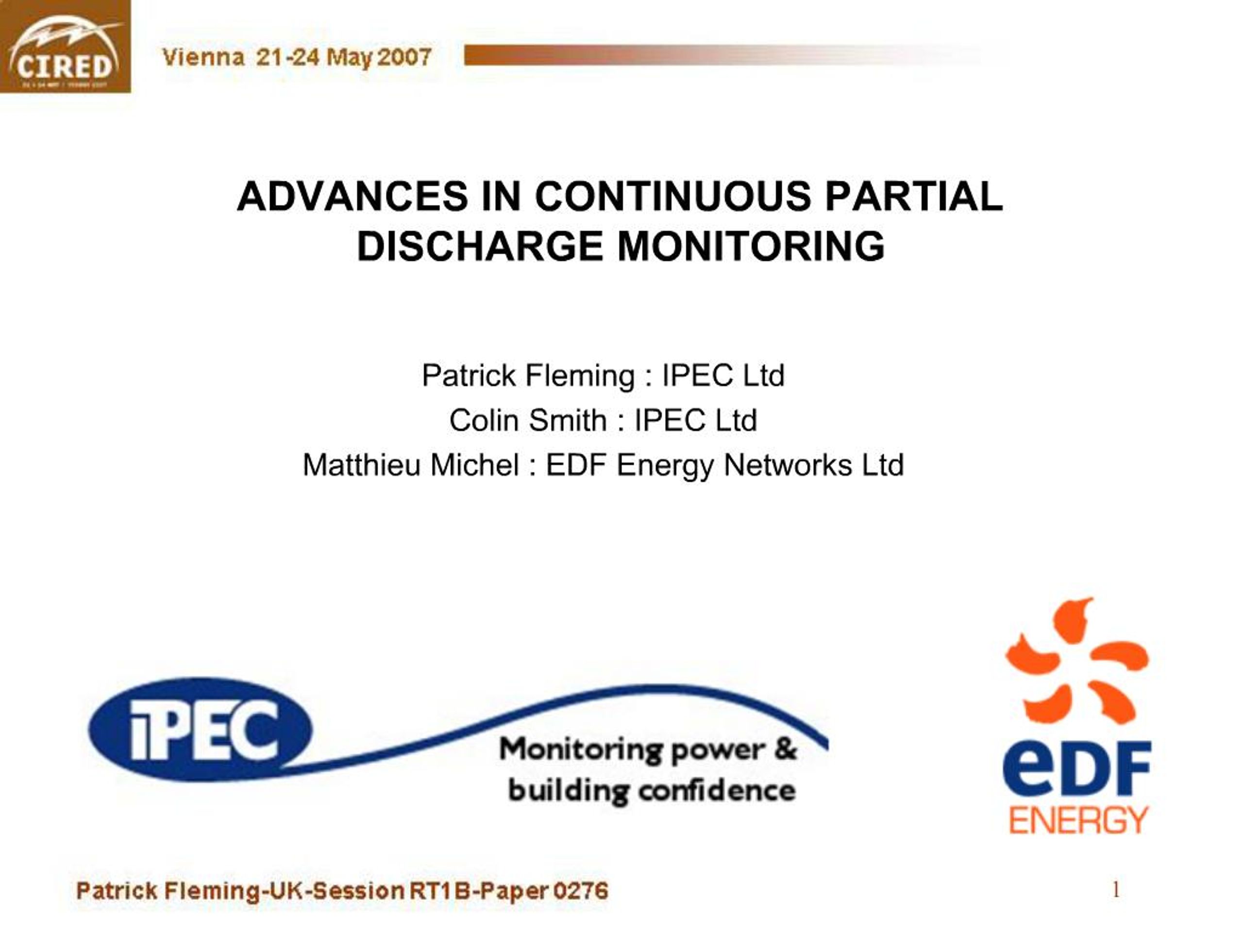 PPT - ADVANCES IN CONTINUOUS PARTIAL DISCHARGE MONITORING PowerPoint ...