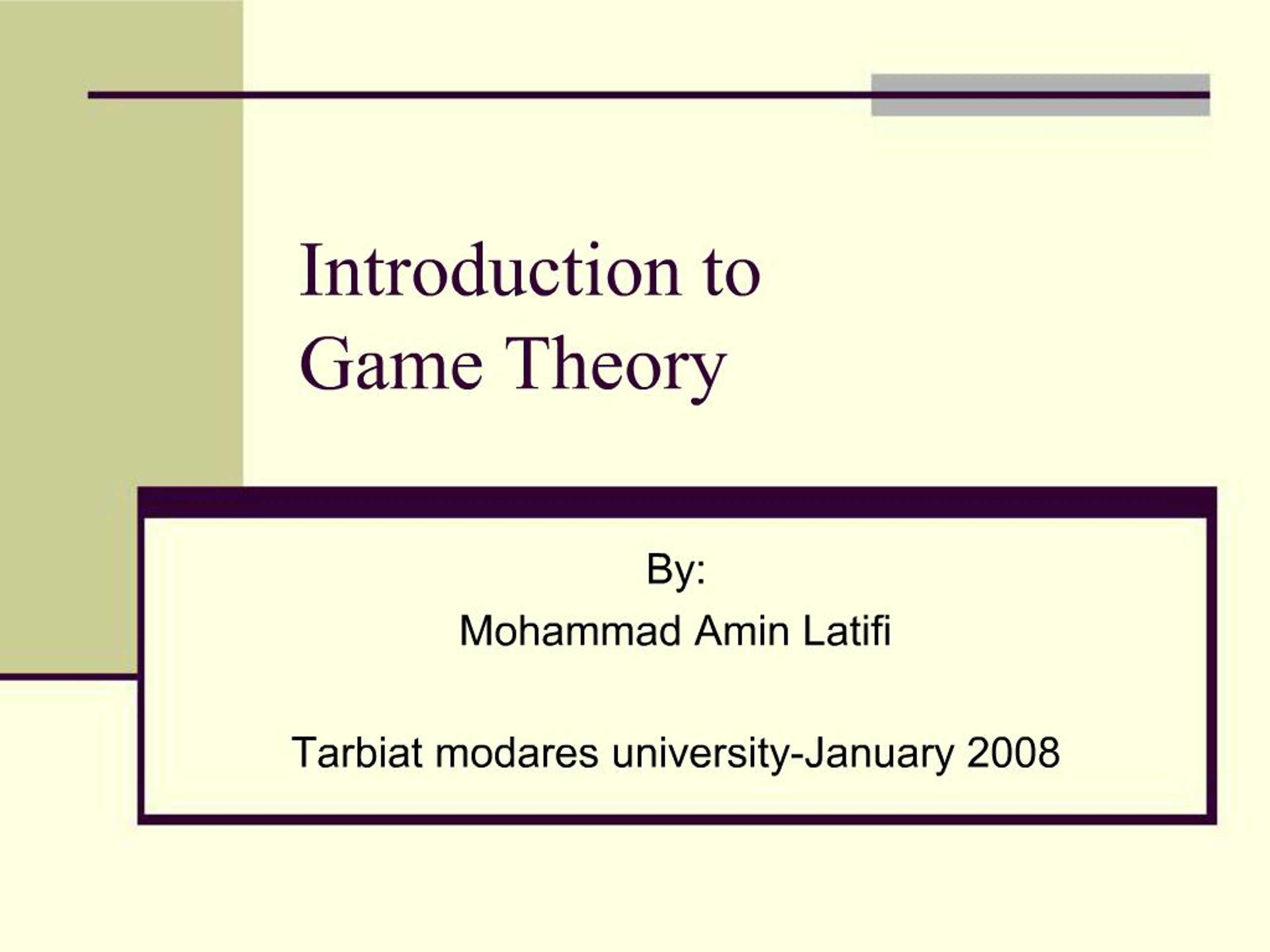 PPT - Introduction to Game Theory PowerPoint Presentation, free ...