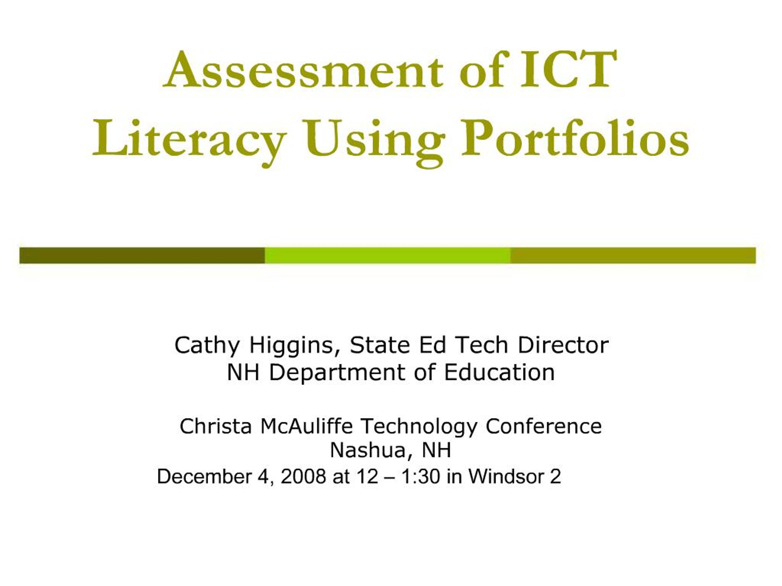 PPT - Assessment of ICT Literacy Using Portfolios PowerPoint ...