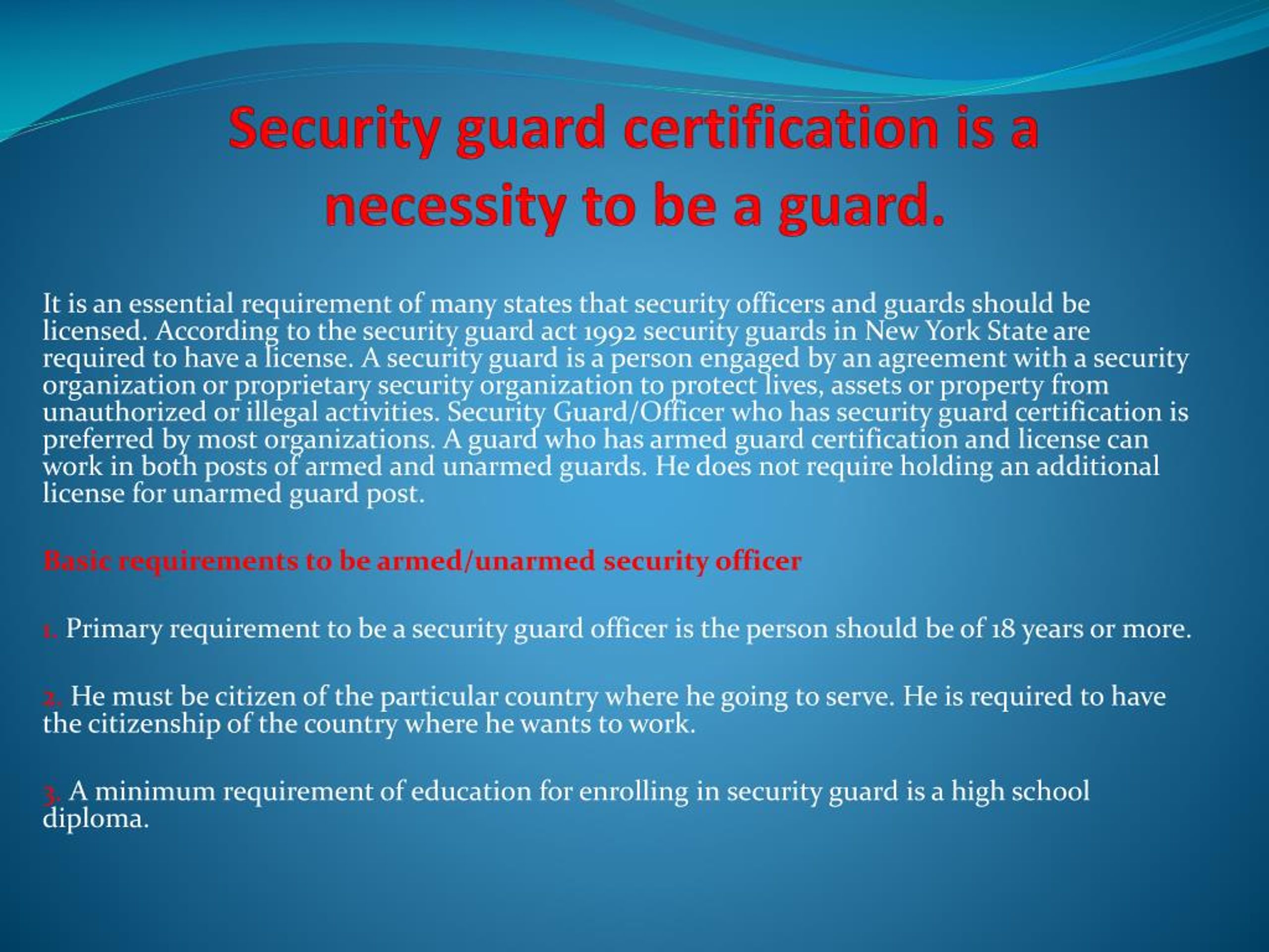 PPT - Security guard certification is a necessity to be a guard ...