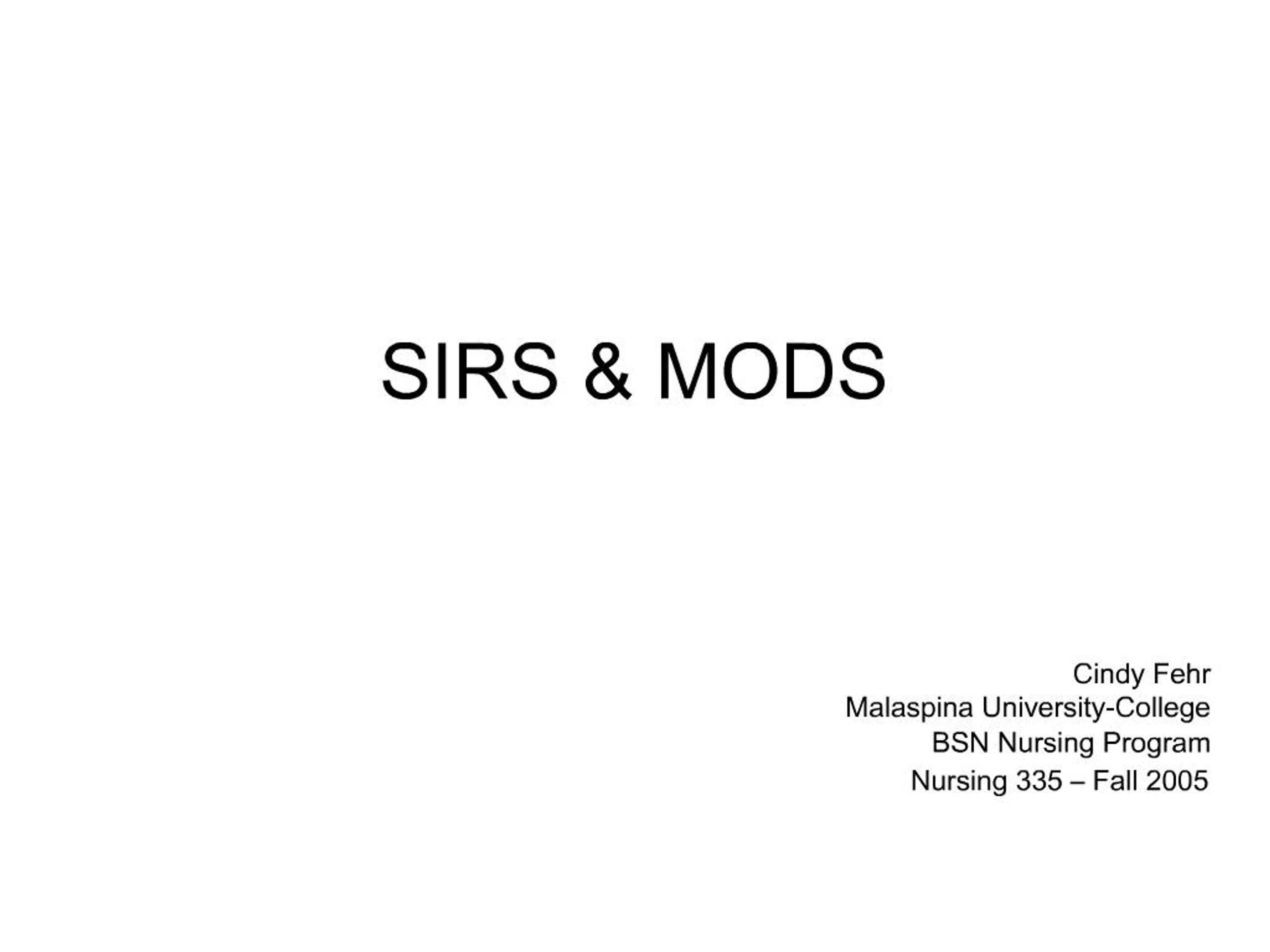 PPT - SIRS MODS PowerPoint Presentation, free download - ID:717855