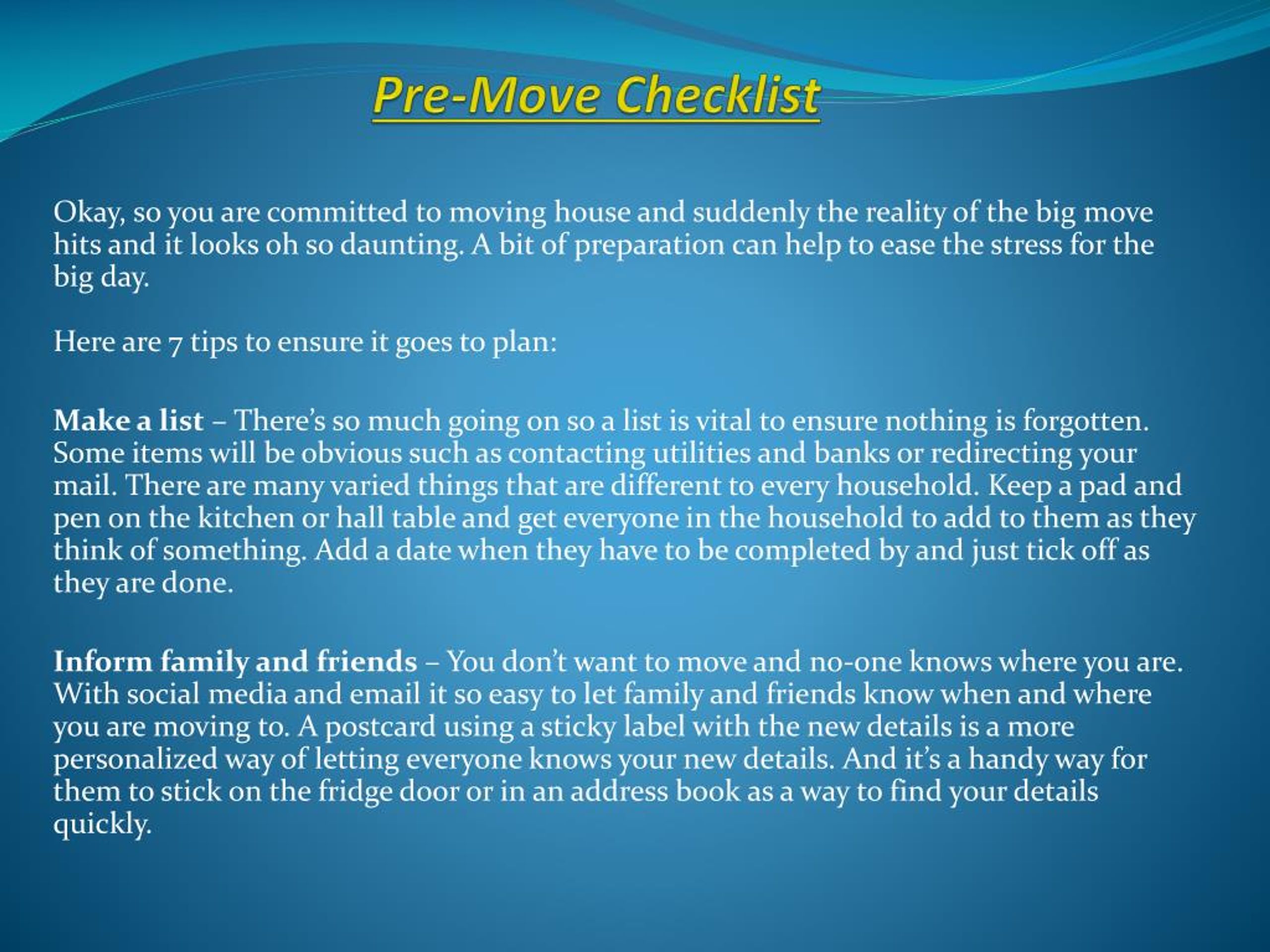 PPT - Pre-Move Checklist PowerPoint Presentation, free download - ID ...